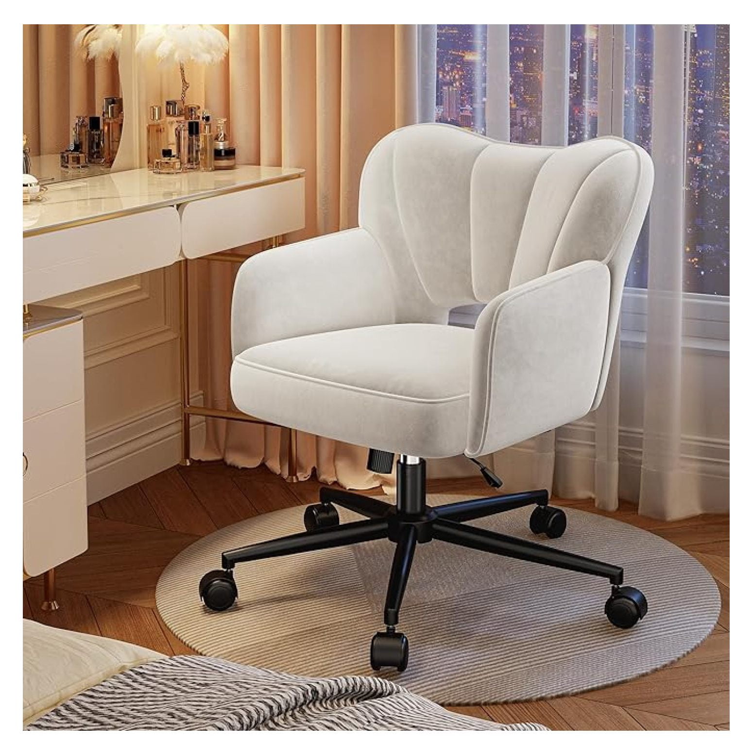 Vanity Chair with Wheels & Back,White Vanity Chair Adjustable Height ...