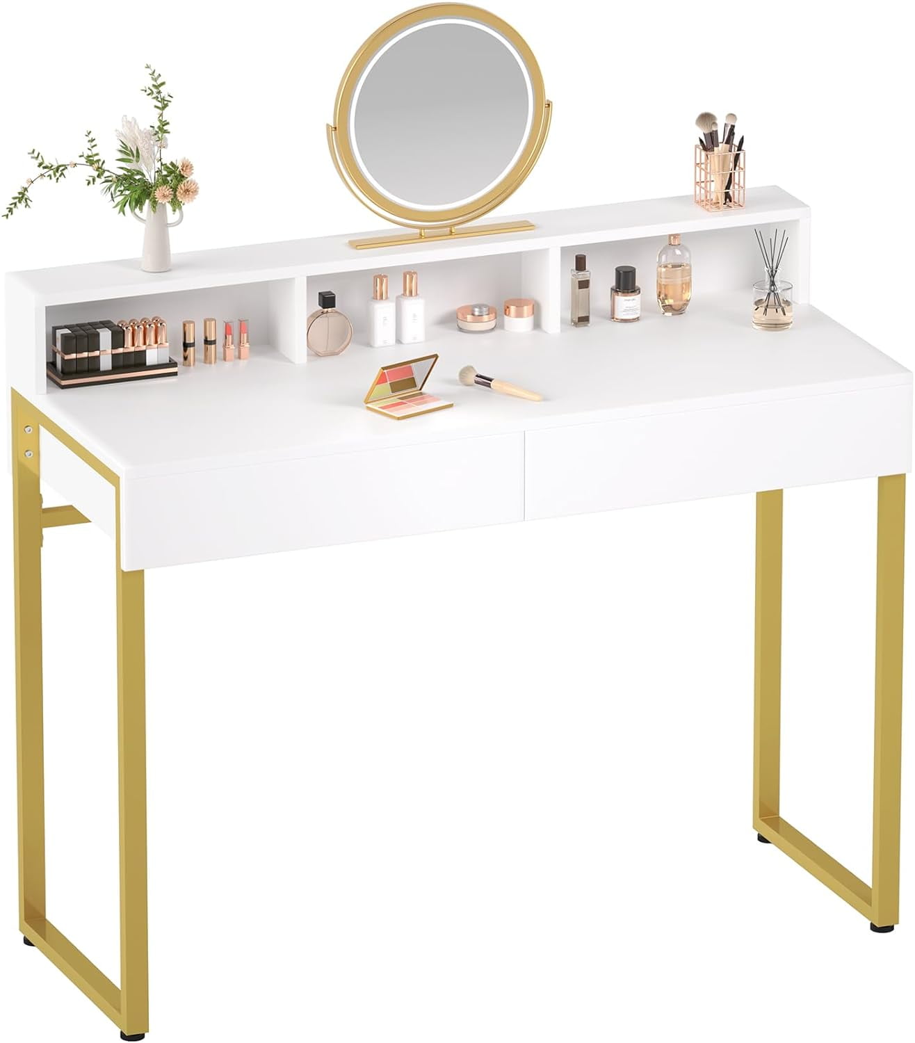 GreenForest Vanity Desk with 2 Drawers, White Makeup Desk with 3 ...