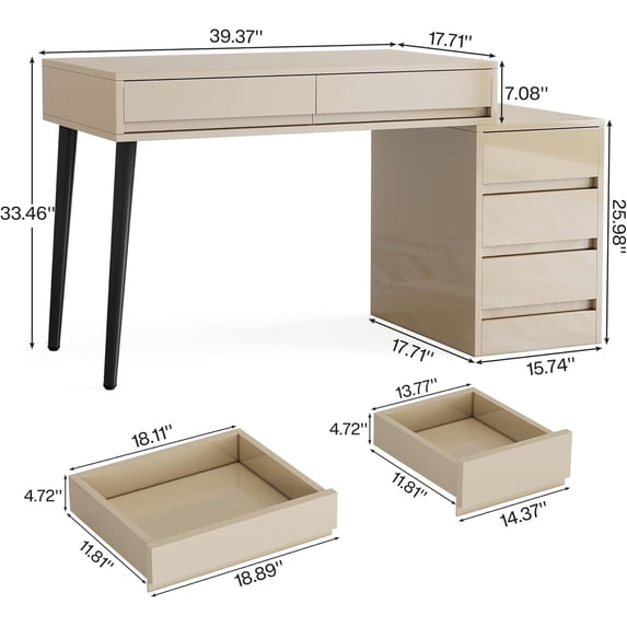 Vanity Desk with 5 Drawers, Makeup Table with Reversible Drawer Cabinet ...