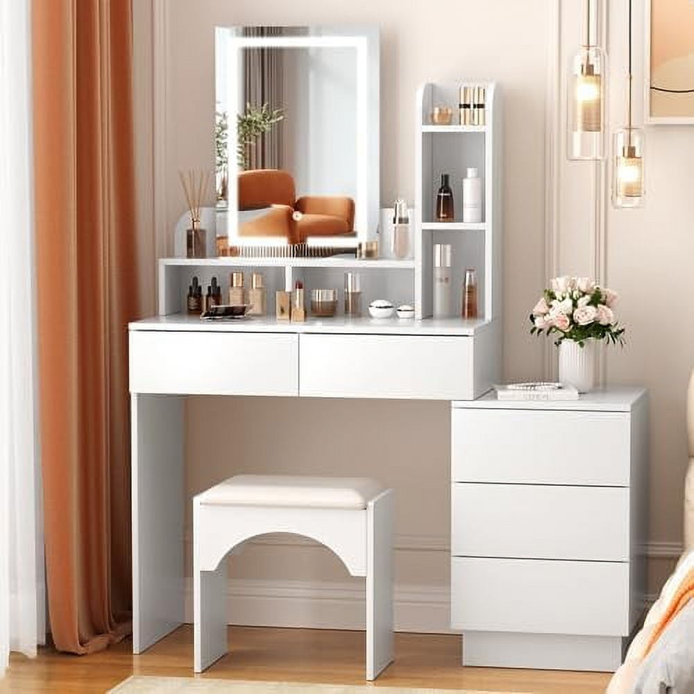 Vanity Desk with Lighted Mirror - Vanity Table with 3 Color Lighting ...