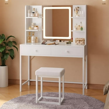 Boahaus Aphrodite Modern Vanity Table, White Finish, for Bedroom ...