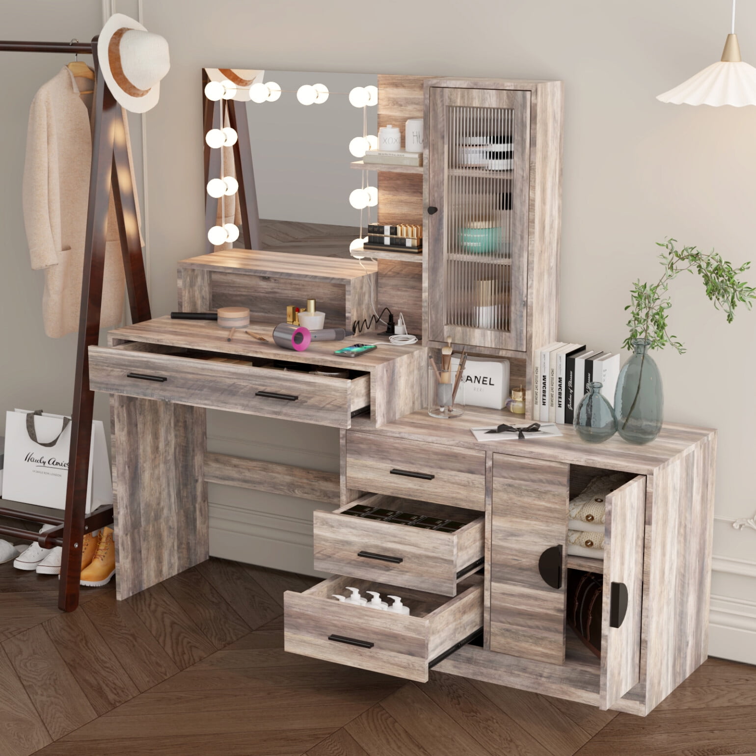 Vanity Desk with Mirror and 10 LED Lights, Makeup Vanity Desk with ...