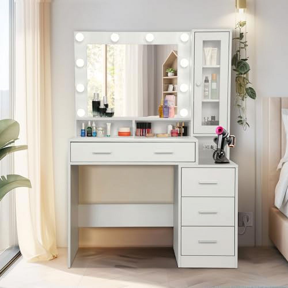 Vanity Desk with Mirror and - Black Vanity Table with Strip 4 Drawers ...