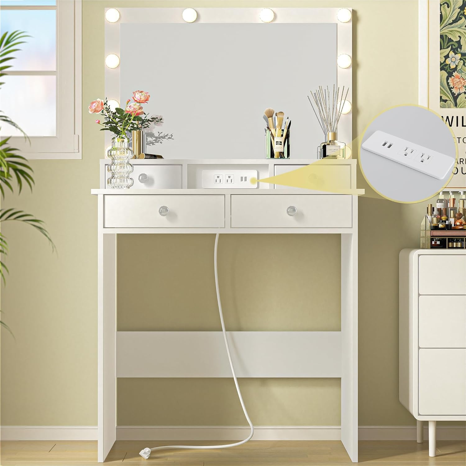 TIQLAB Vanity Desk with Mirror and Light, 32 Inch Make up Vanity with ...