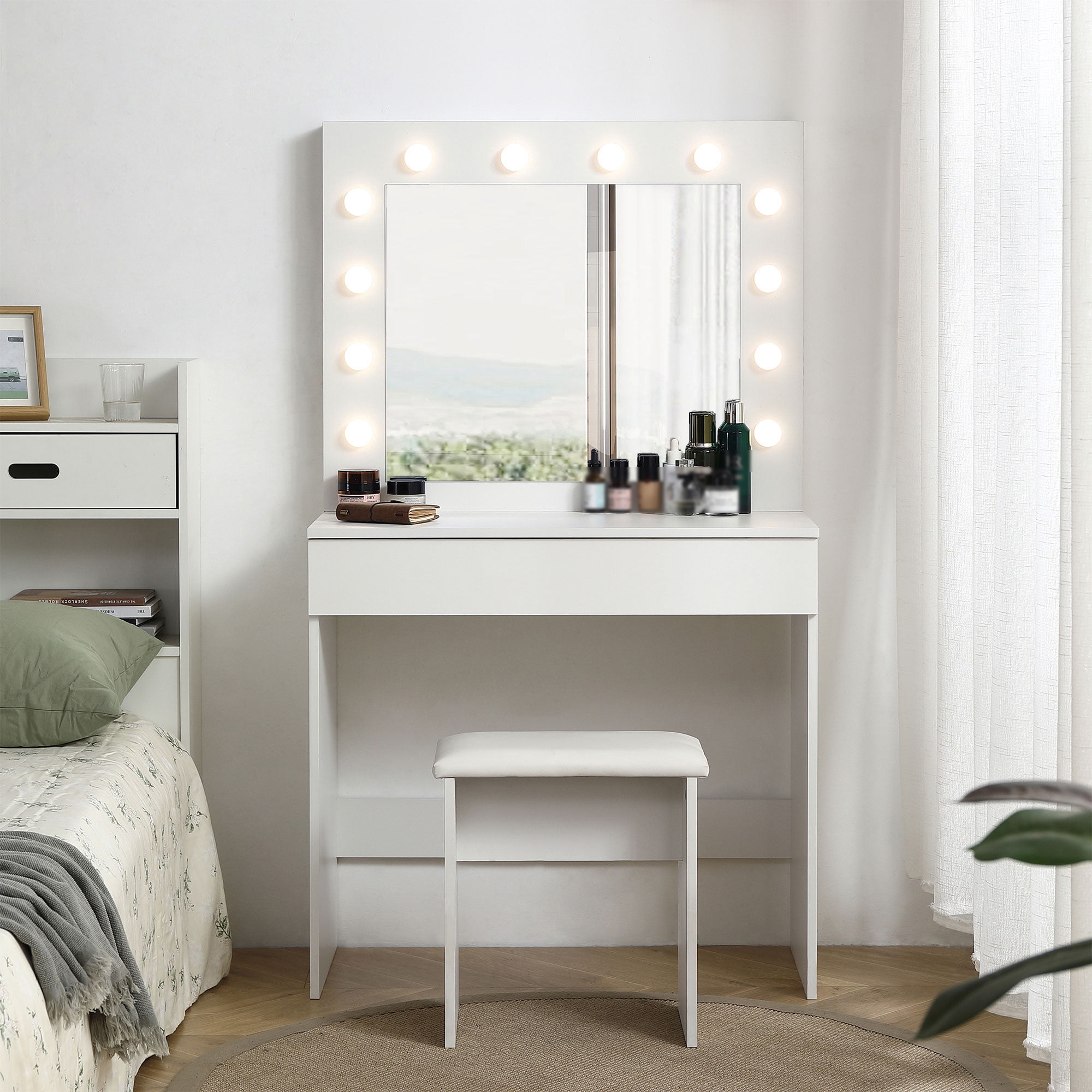 Vanity Desk with Mirror & Light, Vanity Desk with LED Lighted Mirror ...