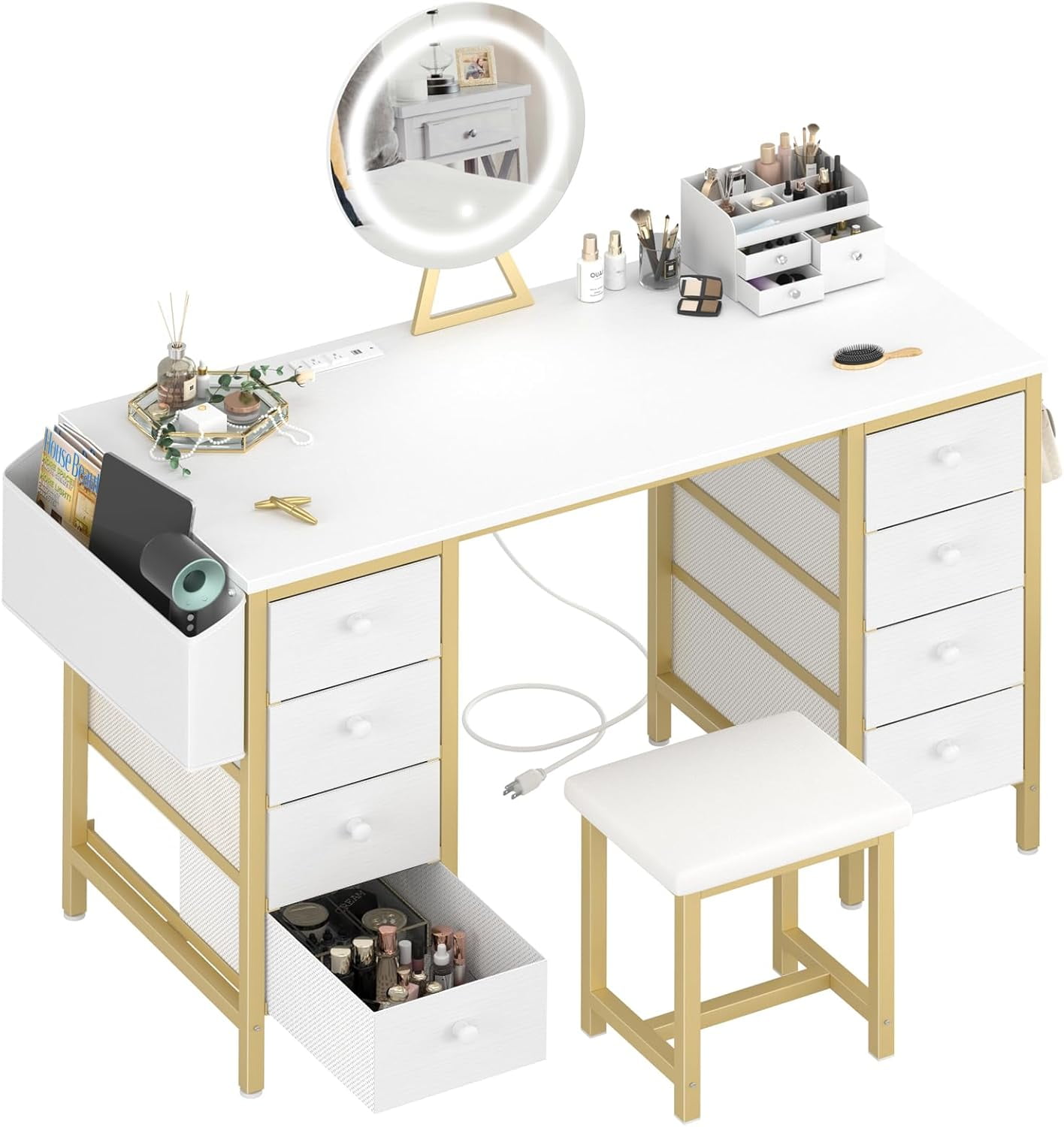 Vanity Desk with Mirror and Light- Makeup Vanity Set Table with Chair ...