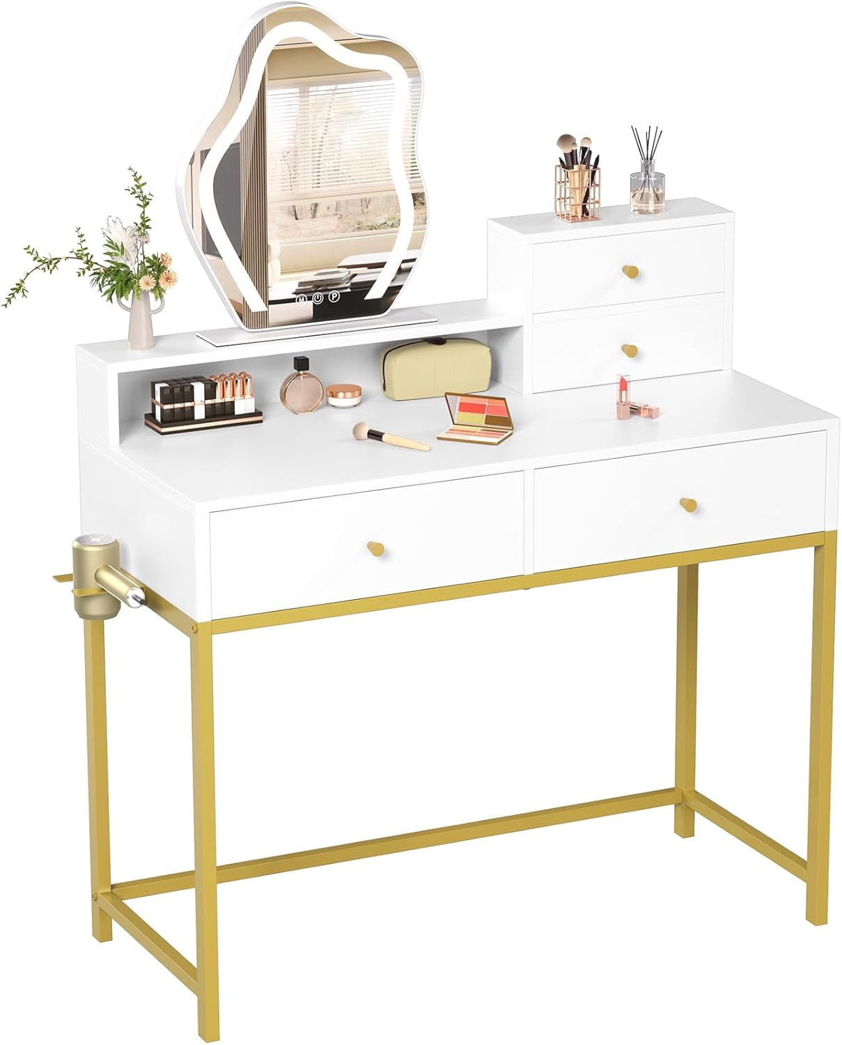 Vanity Desk with Mirror and Lights, 31 inch White Makeup Vanity Table ...