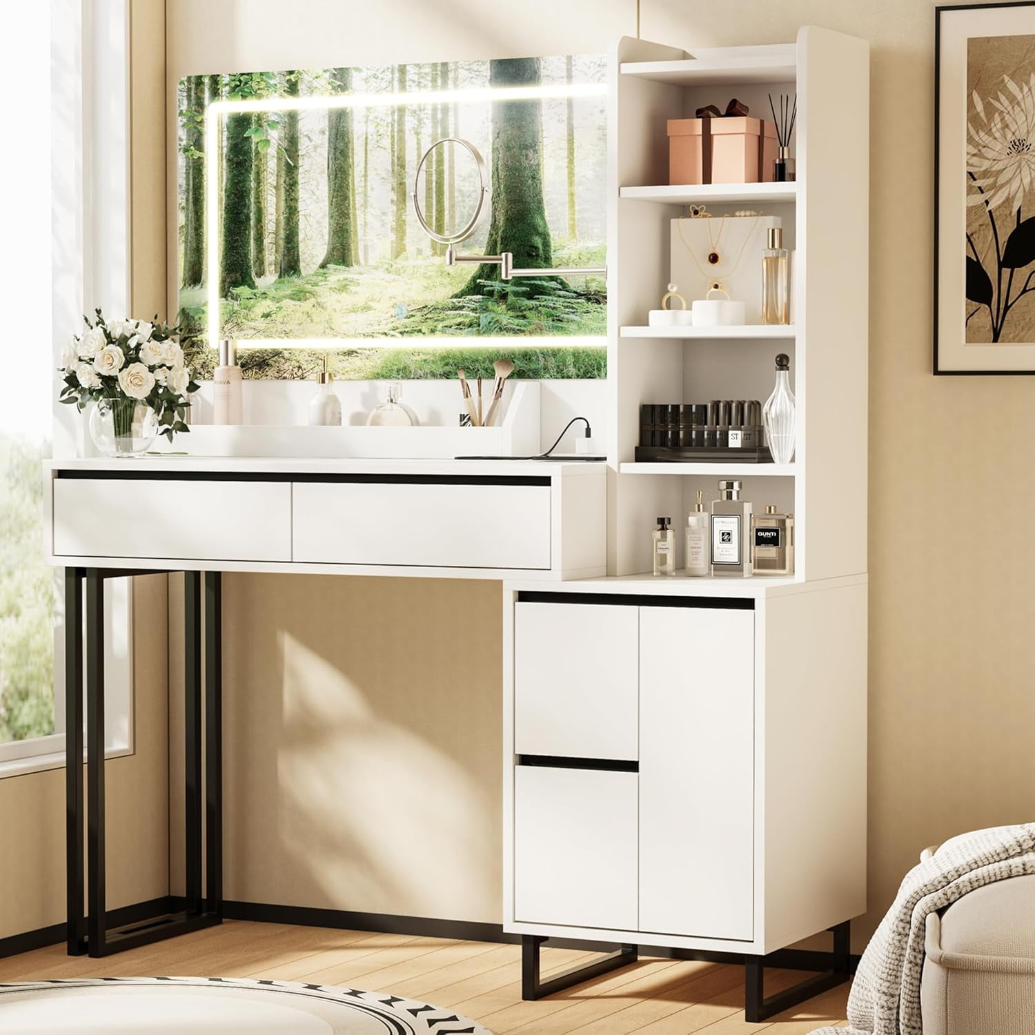 Vanity Desk with Mirror Lights, 41 Inch Makeup Vanity Table 10x ...