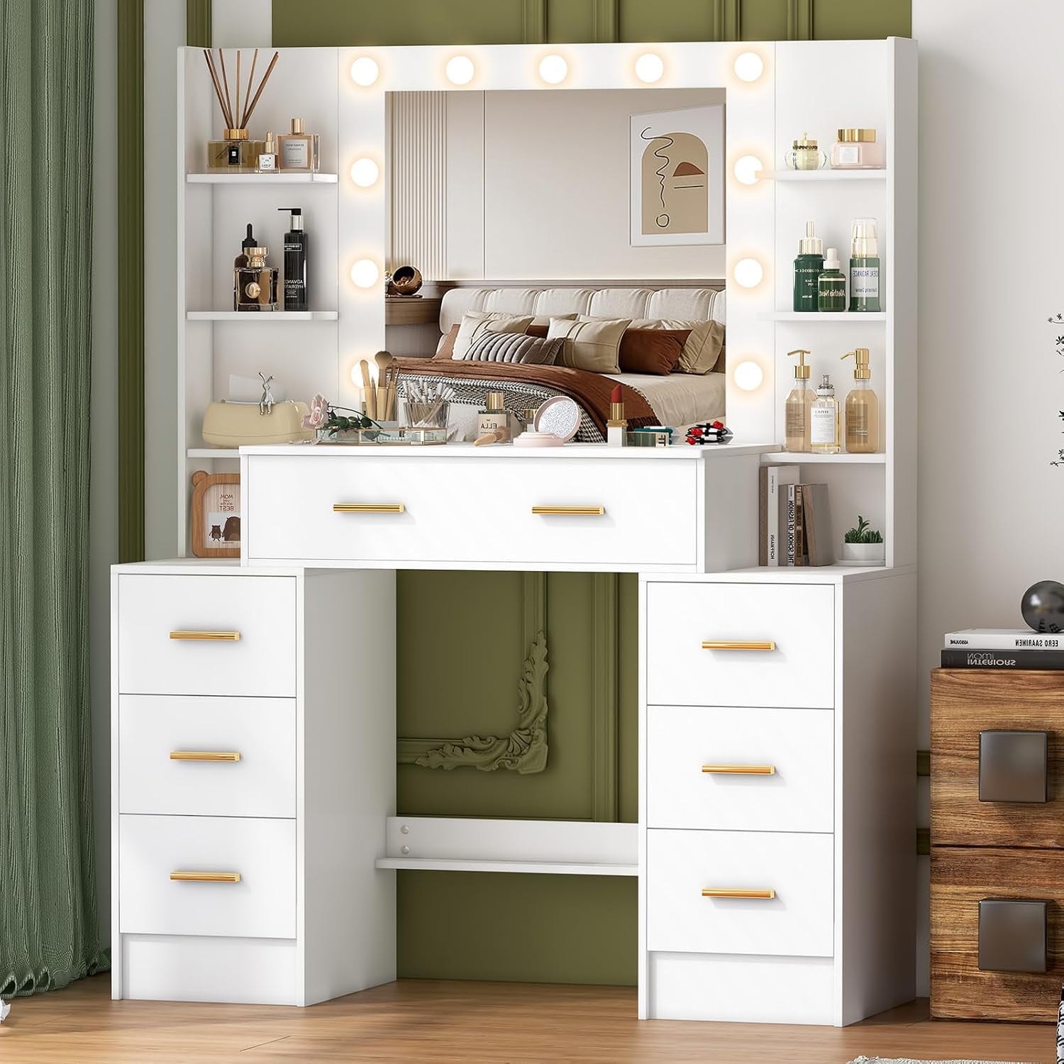 Vanity Desk with Mirror and Lights, Big Makeup Vanity Table Set with ...