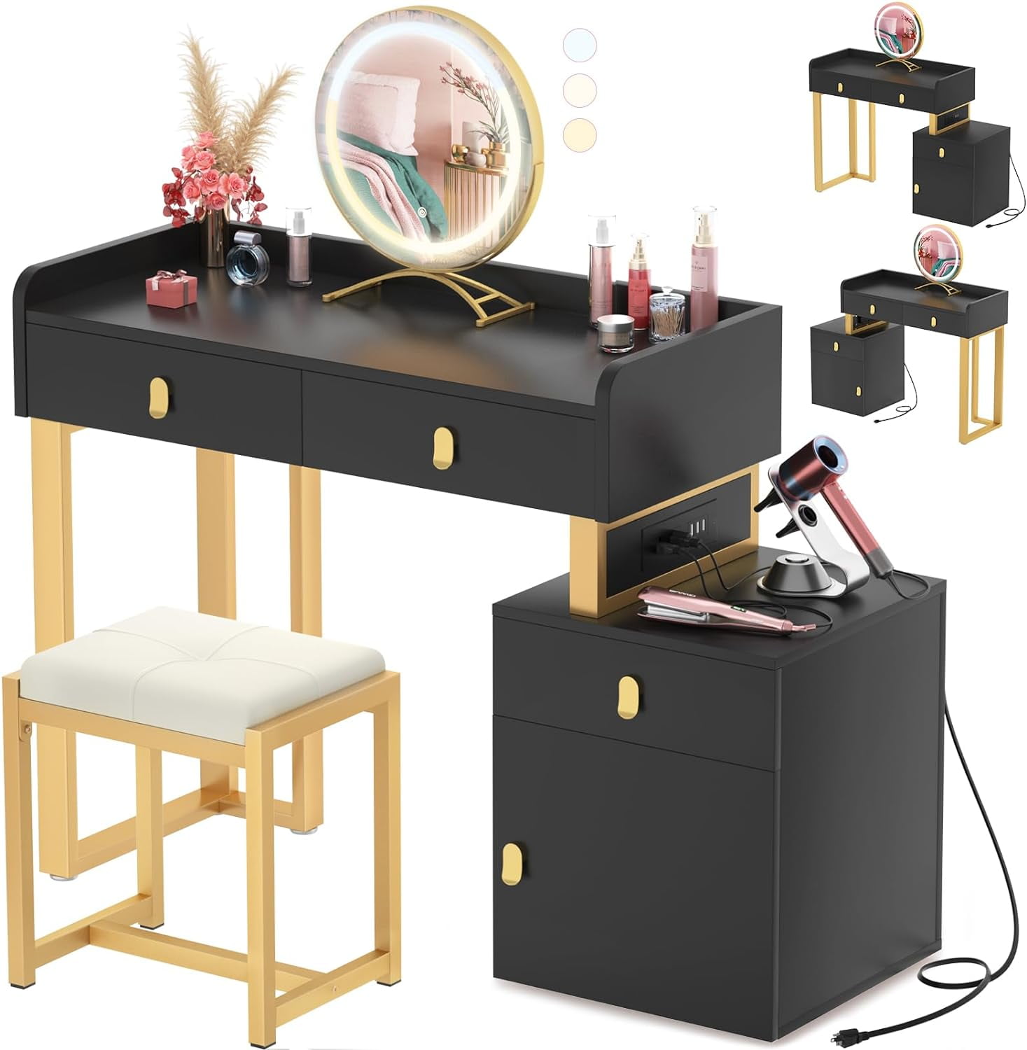 Vanity Desk with Mirror and Lights - Modern Makeup Vanity Table Set ...