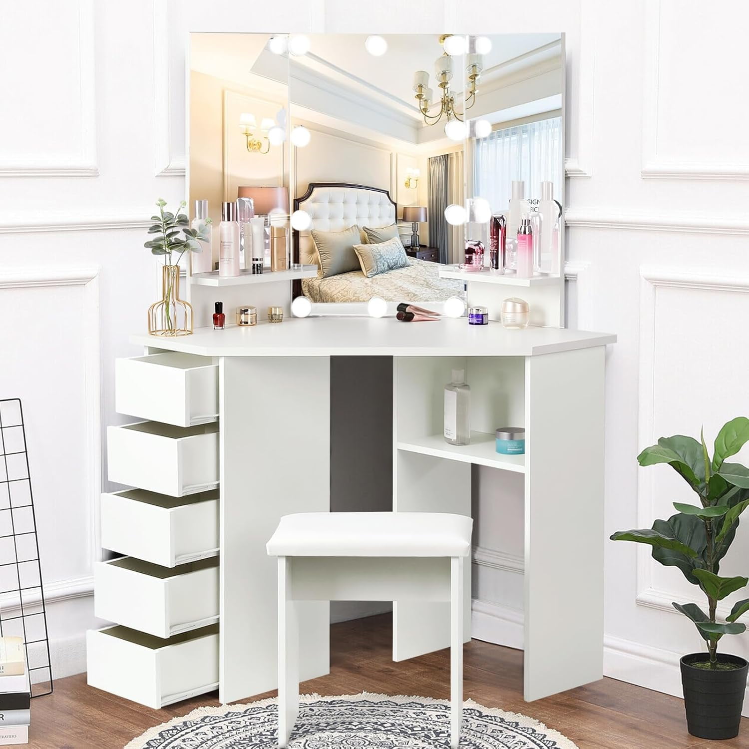 Vanity Desk with Mirror and Lights - Vanity with 3 Lighting Options ...