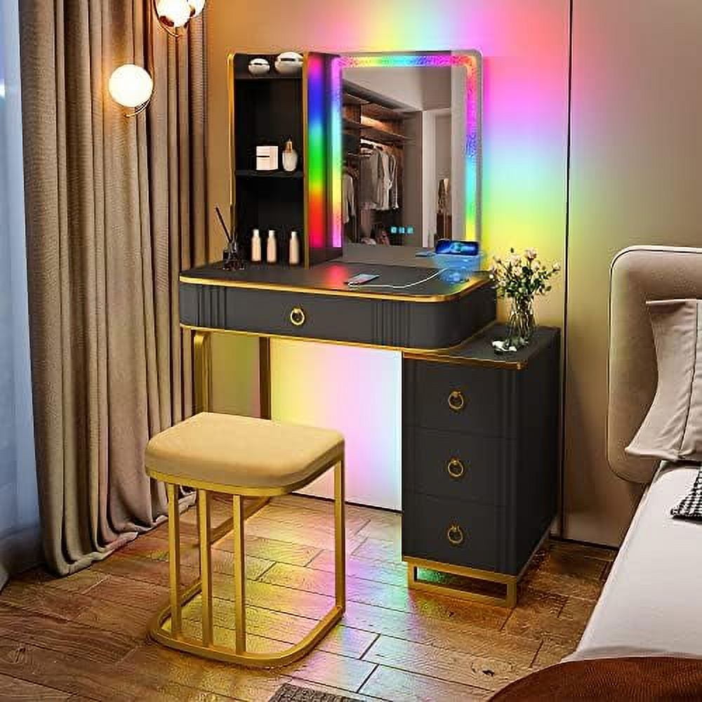 Vanity Desk Set with Charging Station and RGB Lights Vanity Table/W ...