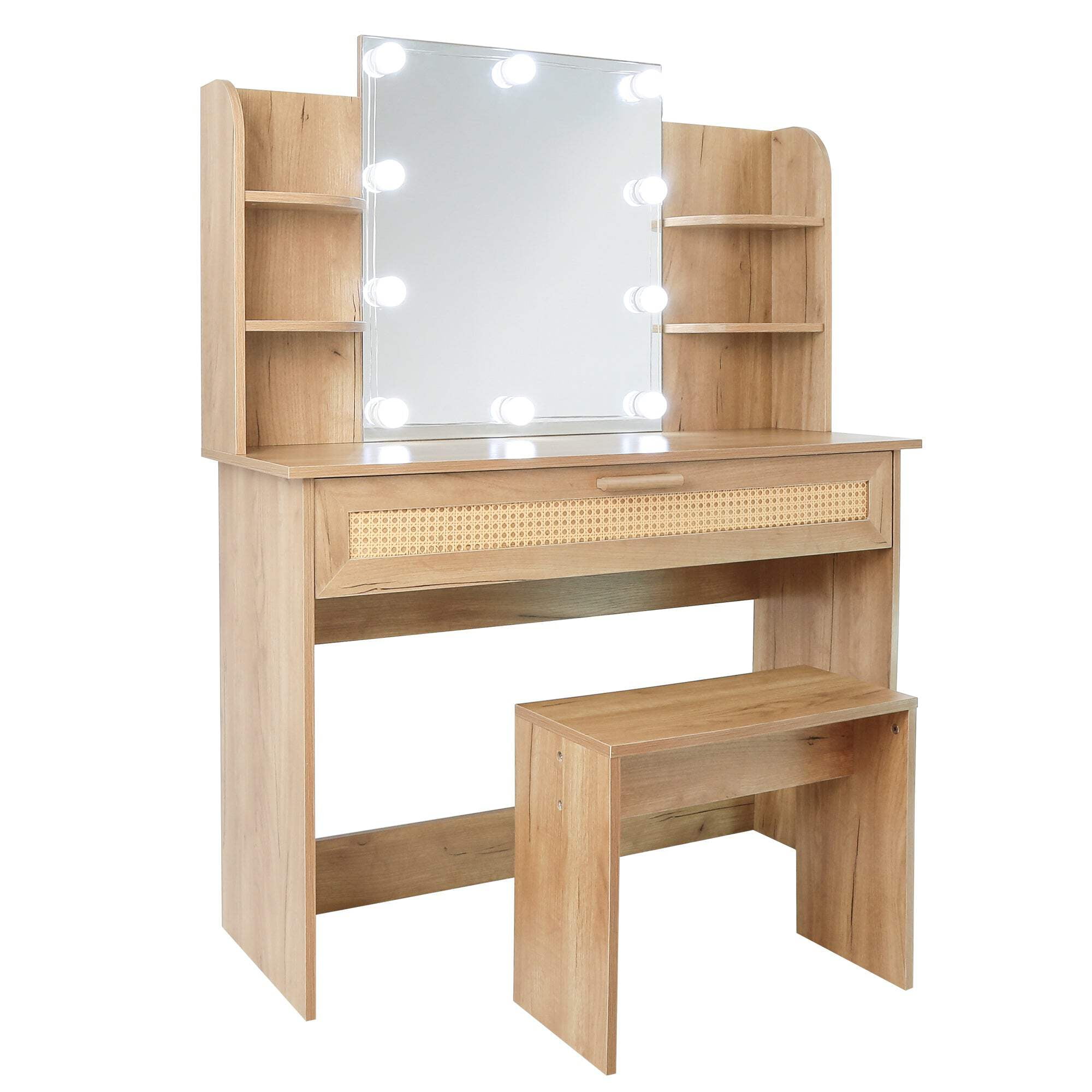 Vanity Desk Set Stool Dressing Table With Led Lighting Mirror Drawer ...