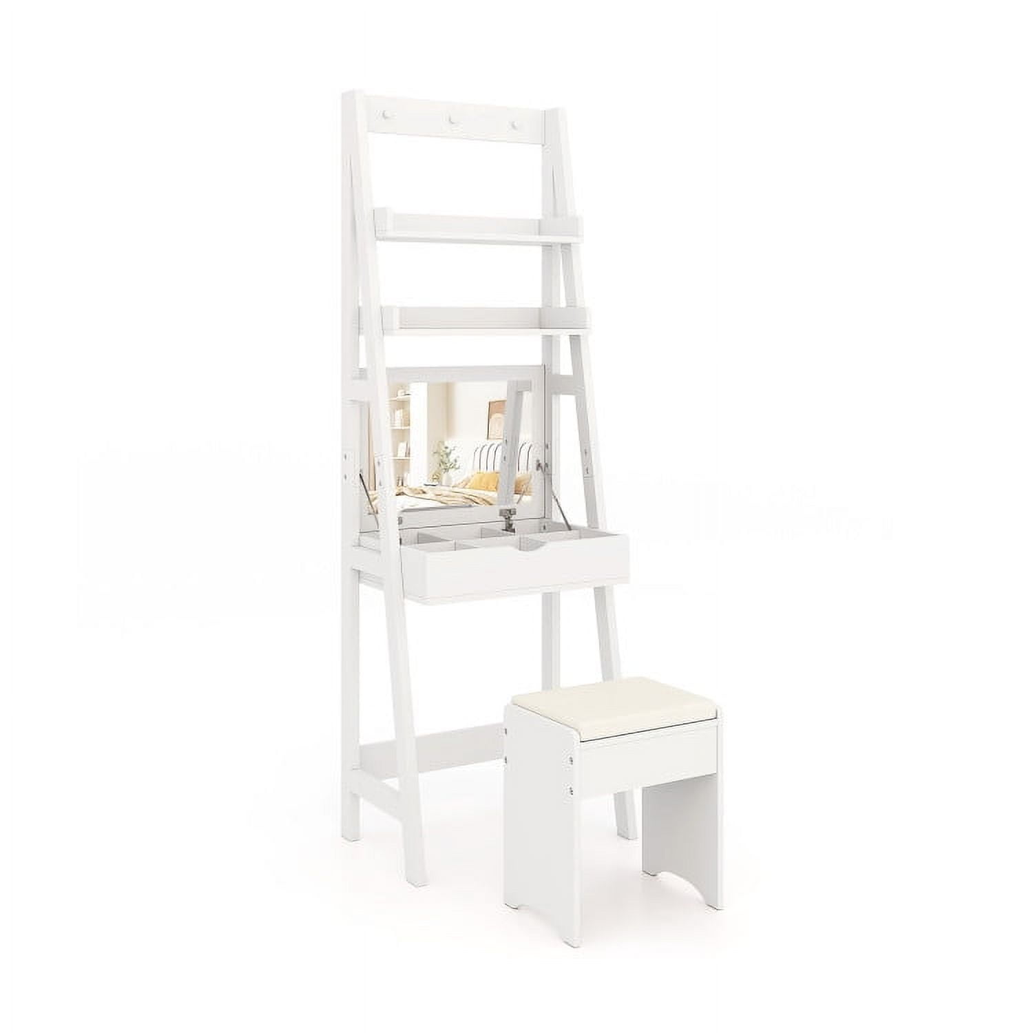 Vanity Desk Set with Flip Top Mirror, Hidden Storage Compartments and ...