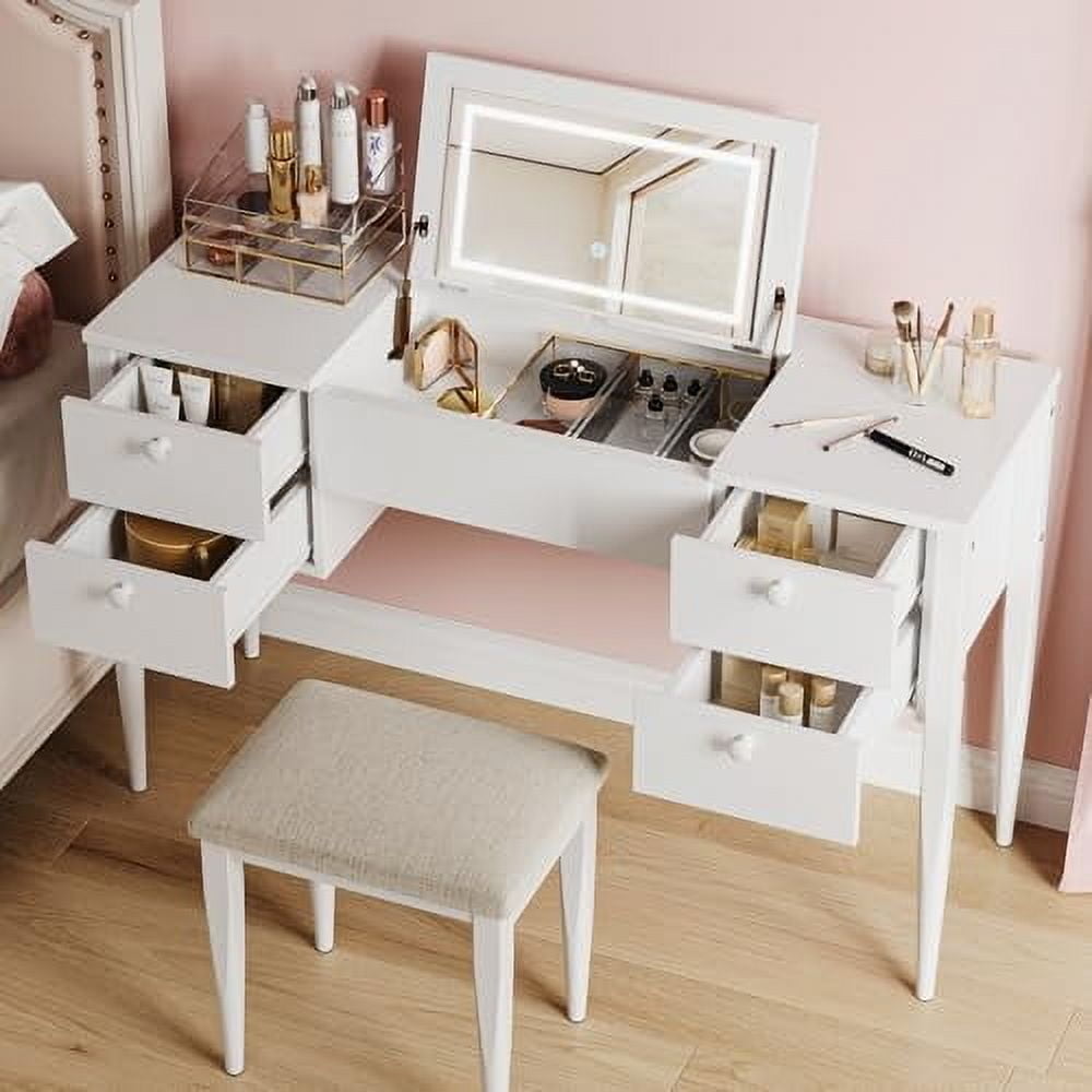 Vanity Desk Set with Mirror and Lights, Flip Top Makeup Vanity Desk ...
