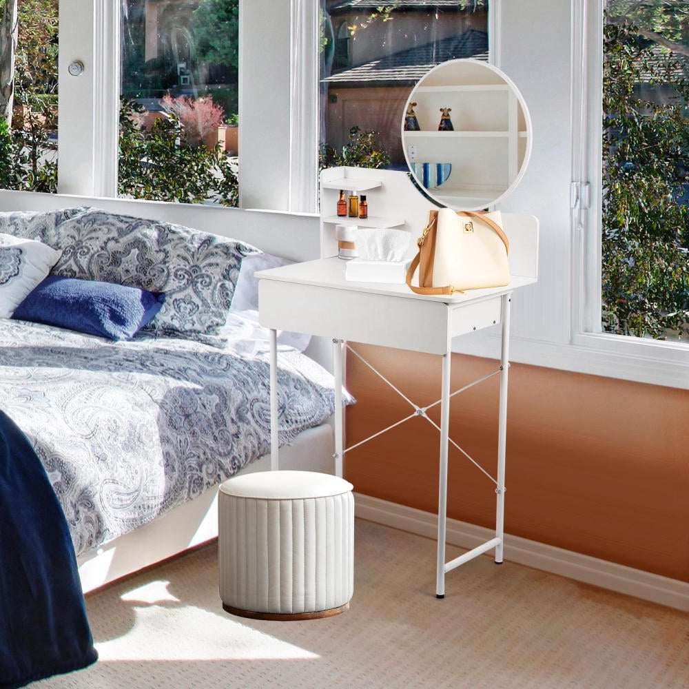 Vanity Desk Set with Mirror, White Dressing Table for Girls’ Rooms and ...