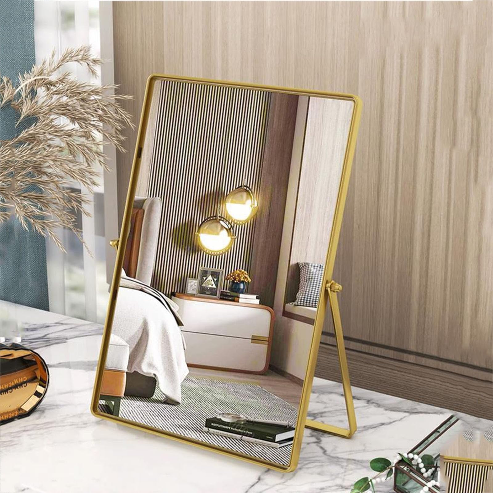 Vanity Desk Table Mirror Oval Makeup Mirror 90°Adjustable Rotation ...