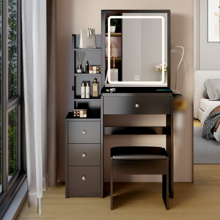 LED Makeup Vanity HNEBC Corner Vanity Desk With LED Mirror - Rustic ...