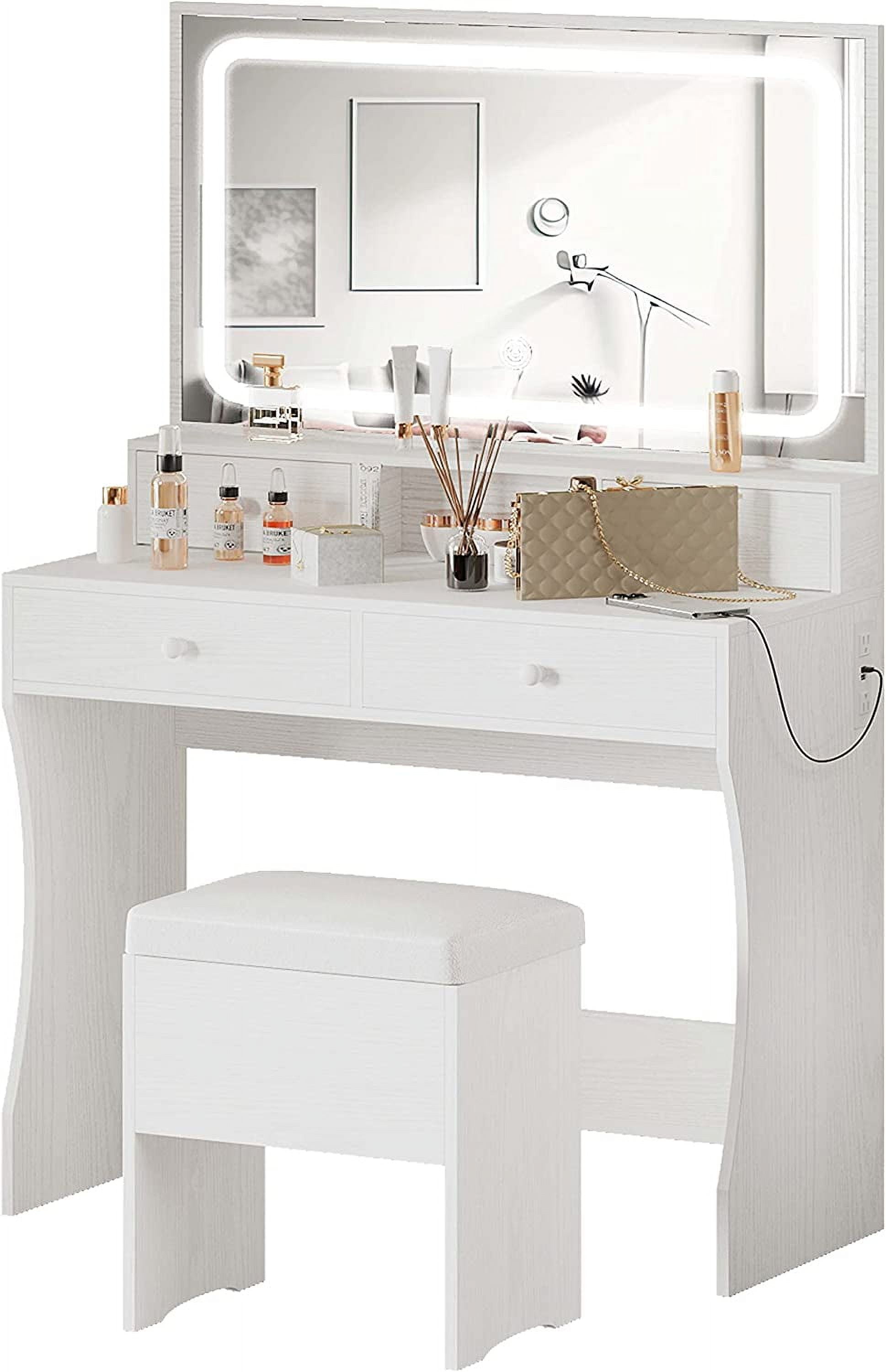 Vanity Desk with LED Lighted Mirror & Power Outlet, Makeup Vanities ...