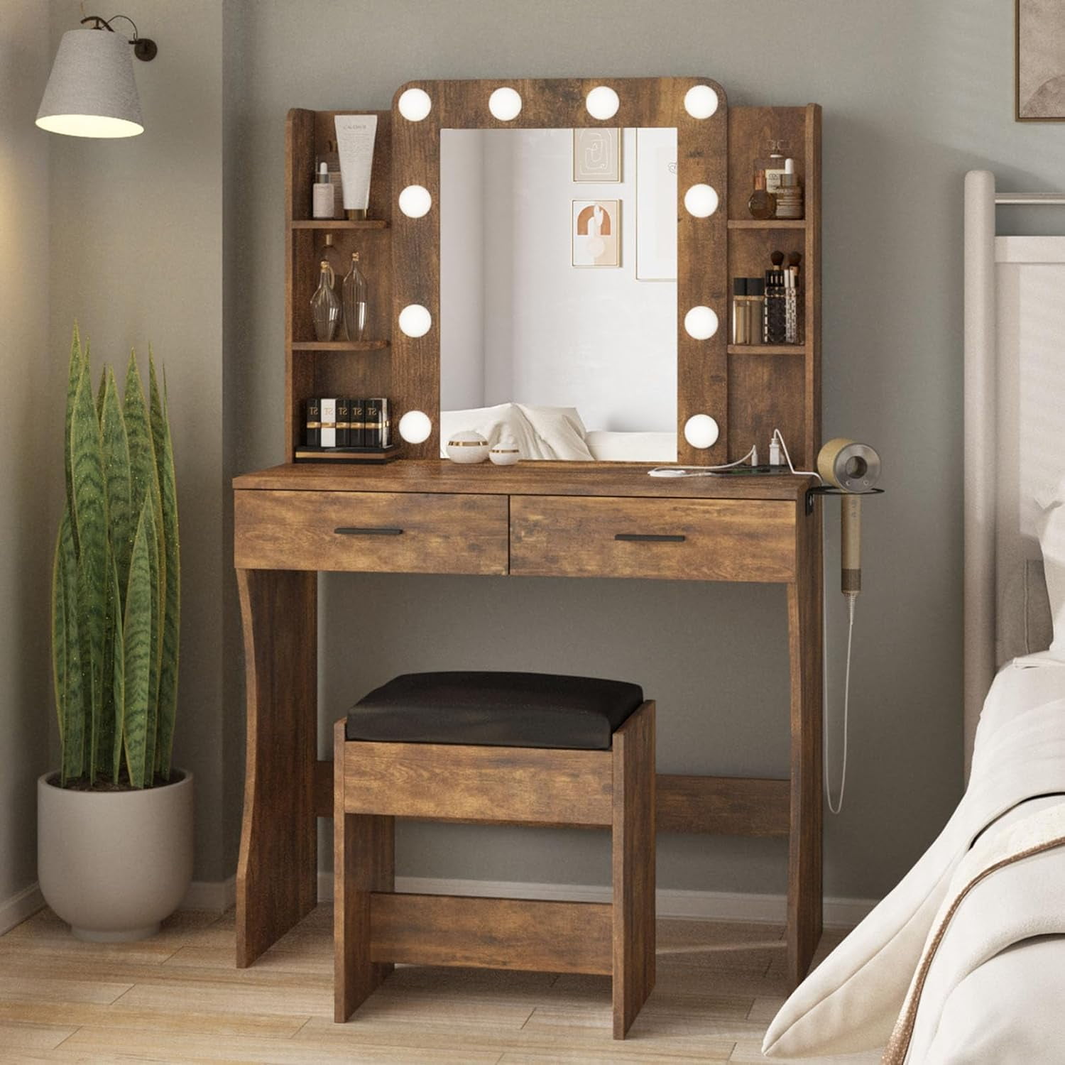 Vanity Desk with Lights,Makeup Vanity with Power Strip,Dressing Table ...