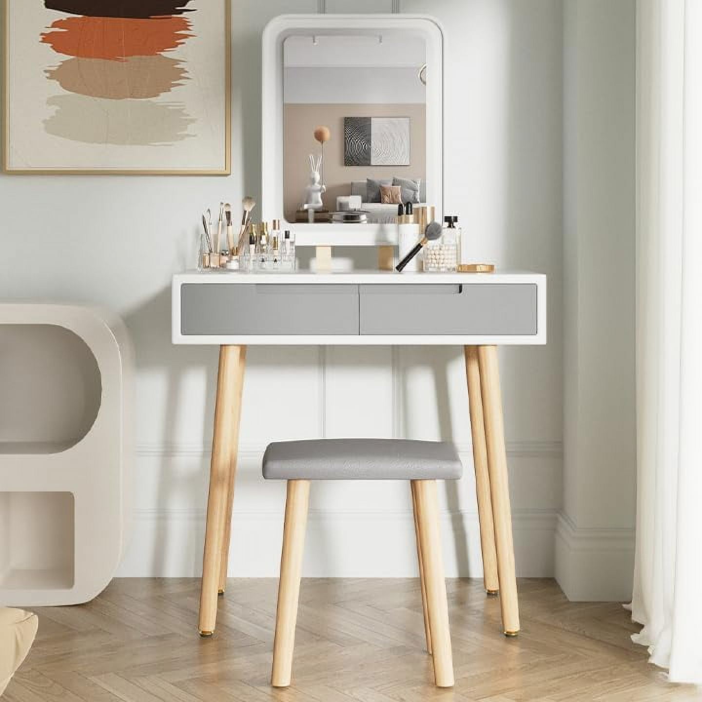 Vanity Desk with Lights Small Vanity with Adjustable Brightness Mirror ...