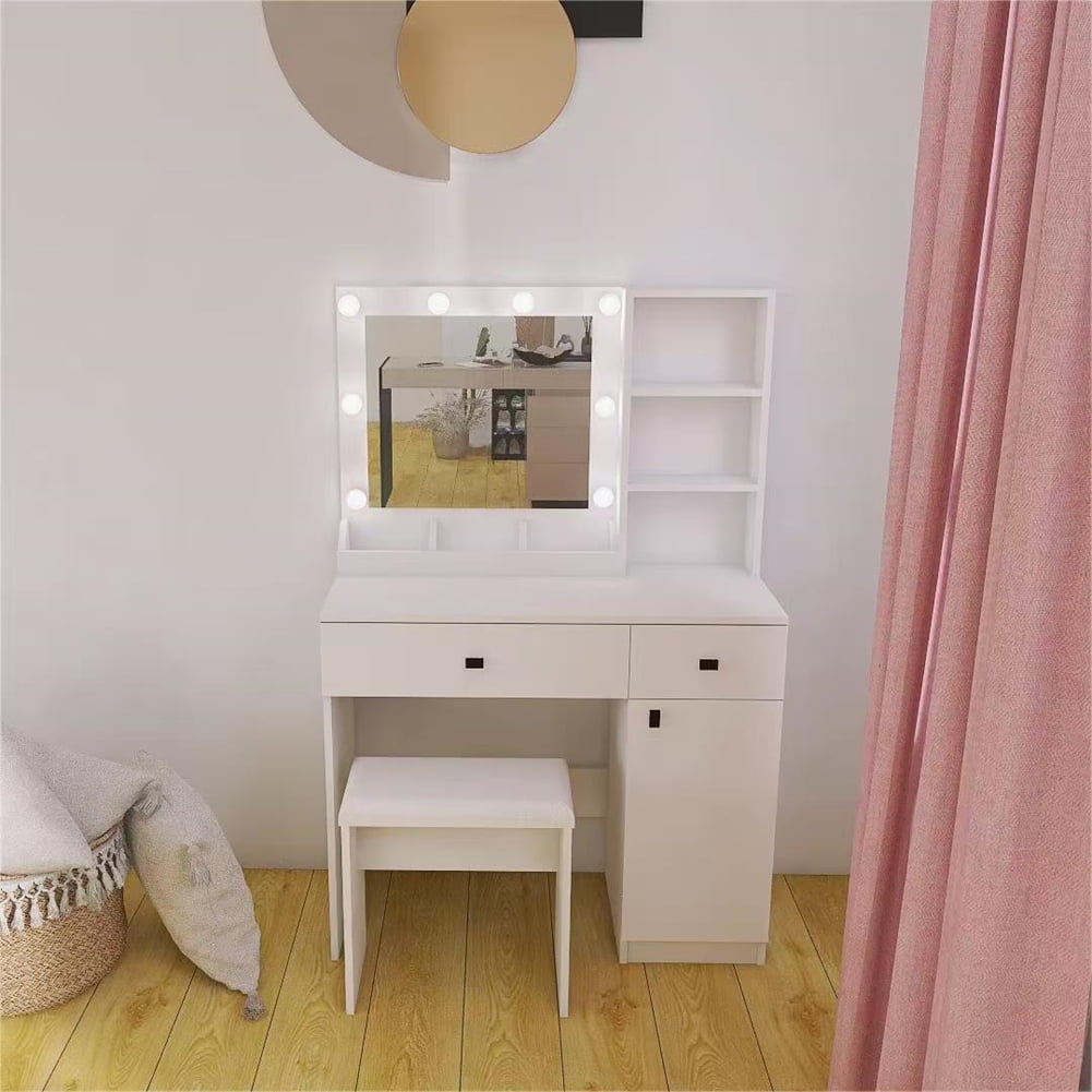 Vanity Desk with Mirror Dressing Table With Open Shelves 2 Drawers 1 ...