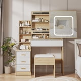 Vanity Desk with Sliding Mirror and Lights, Makeup Dressing Table with ...