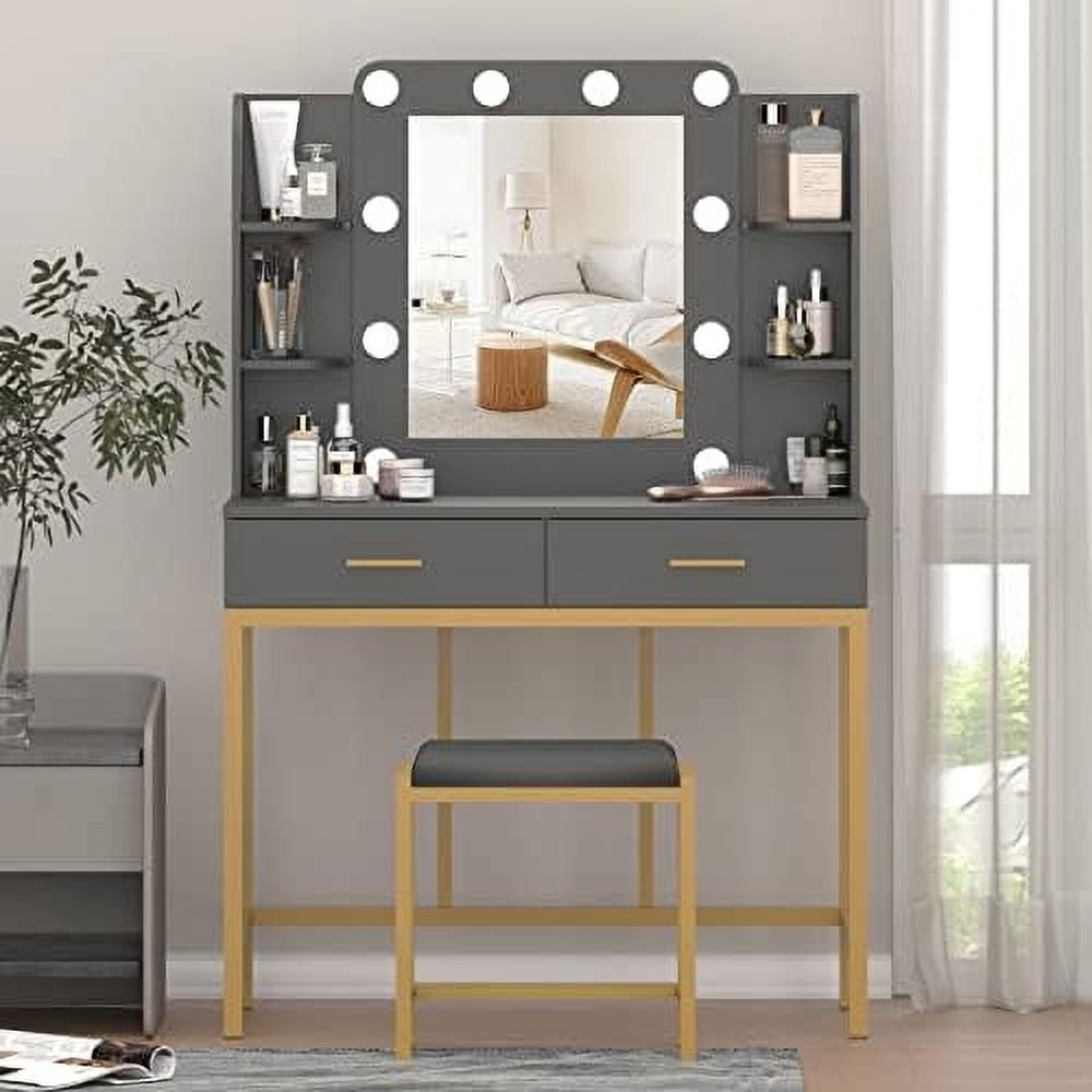 Vanity Desk with Vanity with Strip Dressing Table Set with 2 Large ...