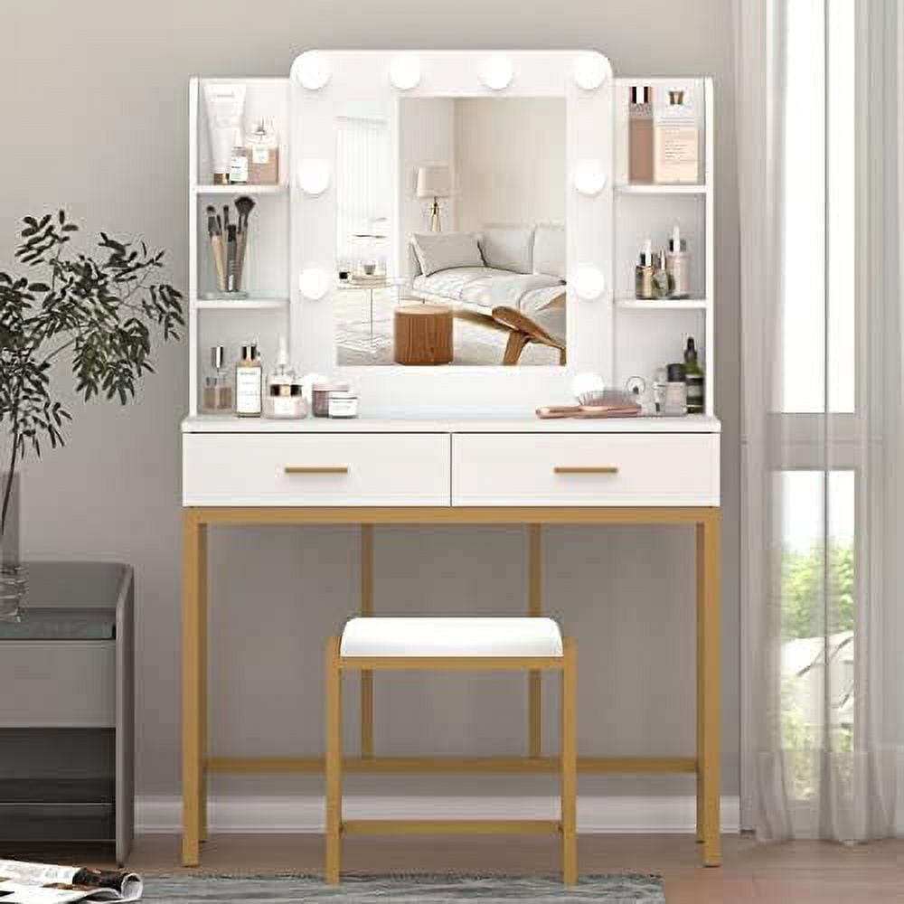 Vanity Desk with Vanity with Strip Dressing Table Set with 2 Large ...
