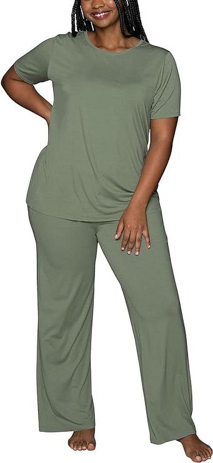 Vanity Fair Women's Beyond Comfort Modal Pajama Set, Short Sleeve, Olive Sprig Heather, 2XL ...