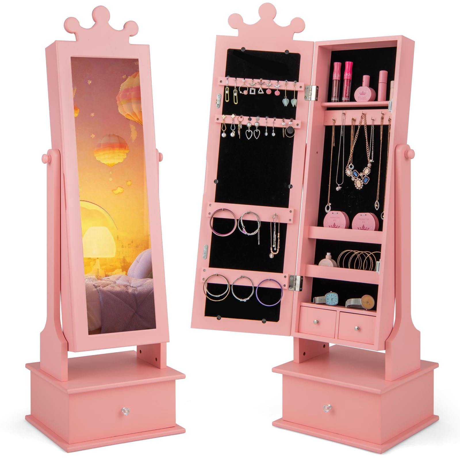 Vanity Jewelry Cabinet for Girls, 44.5" Full Mirror Armoire with ...
