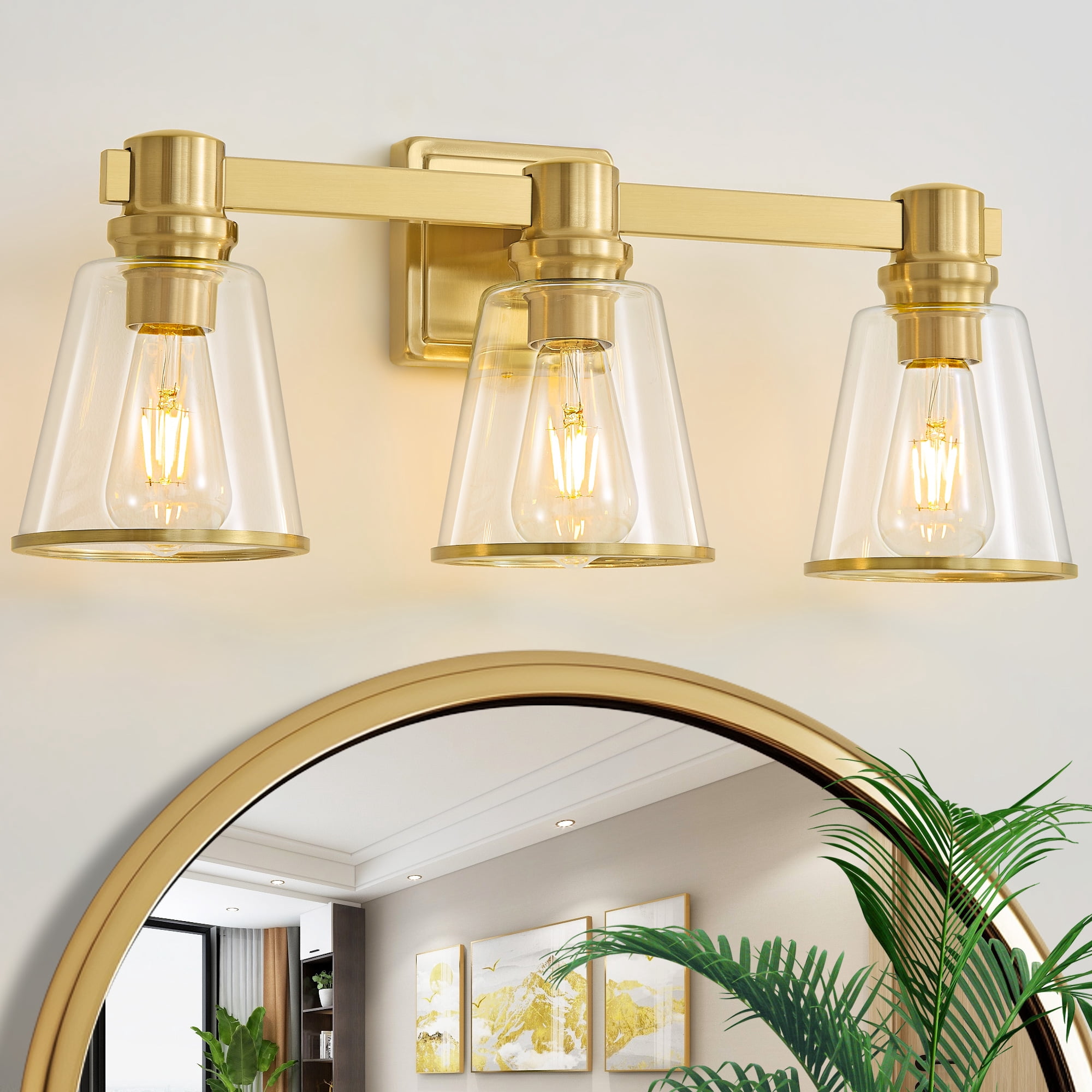 Vanity Lights Gold Bathroom Light Fixtures Over Mirror, 3 Light Vanity ...