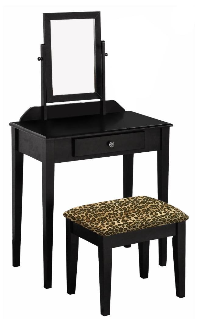 Vanity Make Up Table Black Finish with a Drawer, Adjustable Mirror and ...