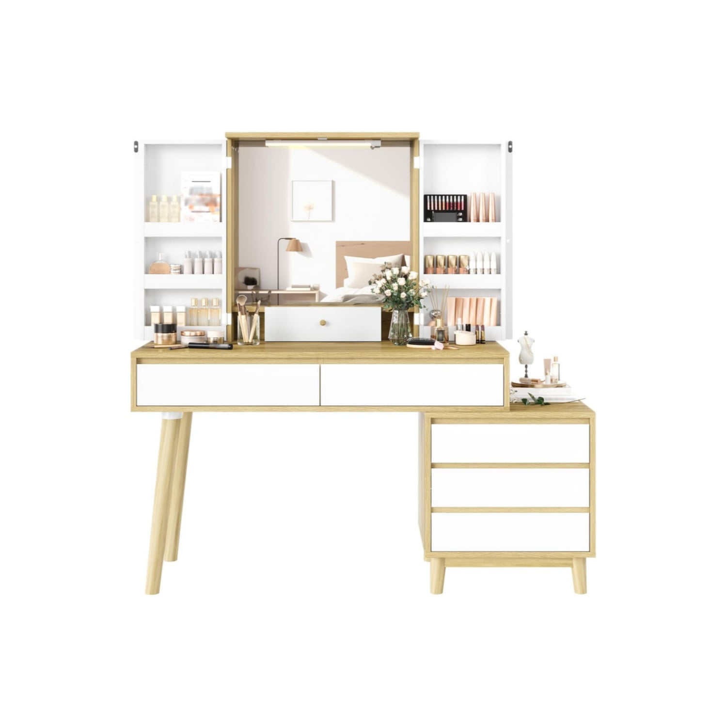 Vanity Makeup Desk, Farmhouse Make Up Vanity with Sliding Mirror and ...