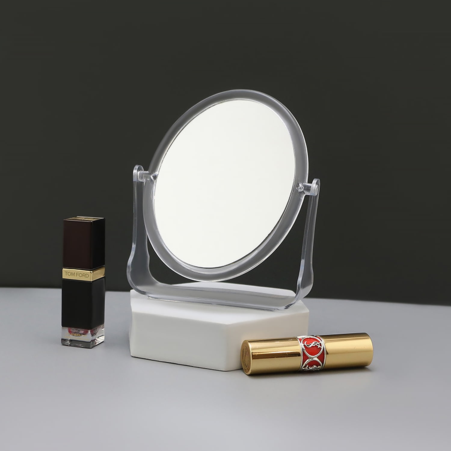 Vanity Makeup Mirror for Desk with Clear Acrylic Stand, Double Sided ...