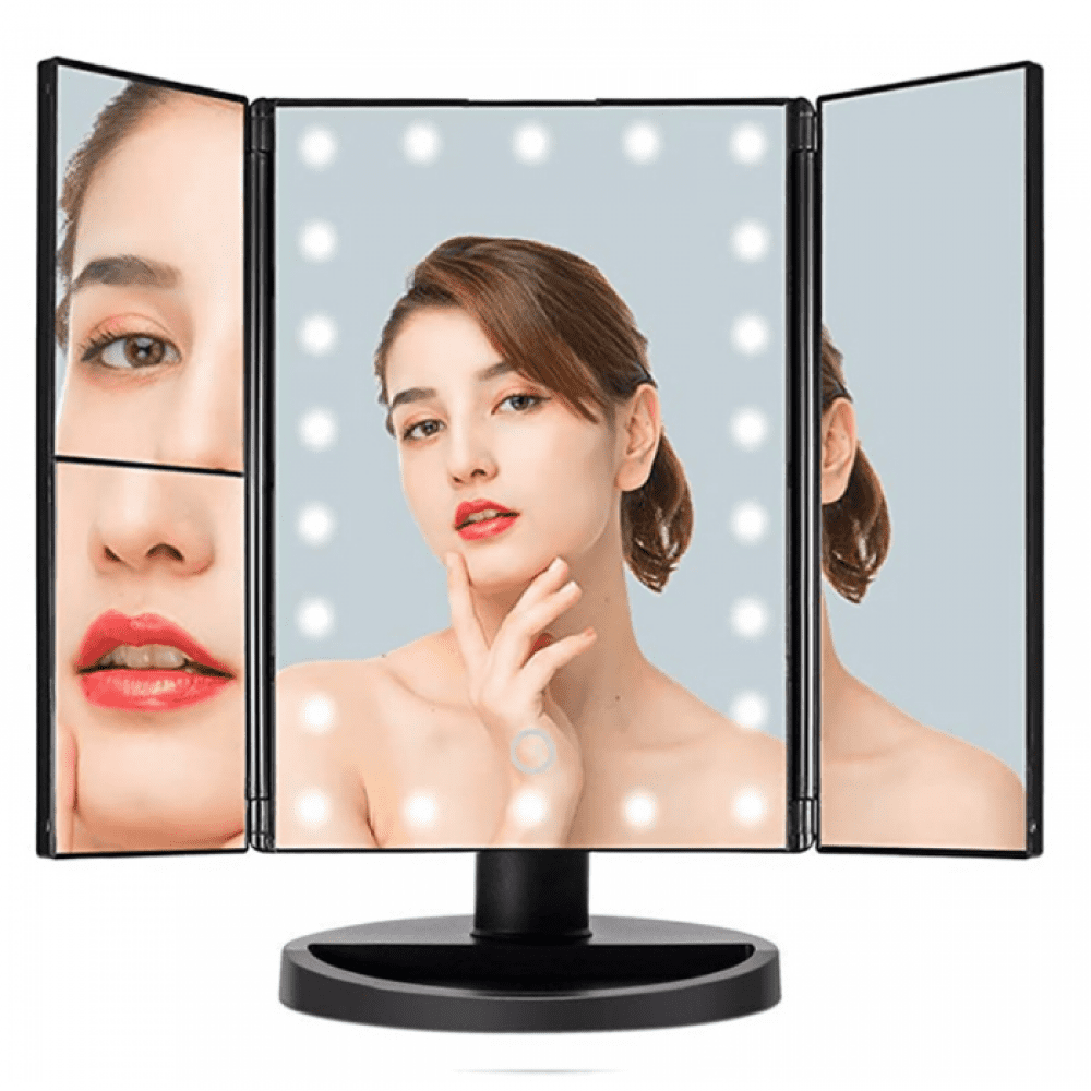 Vanity Makeup Mirror, Tri-fold Lighted with3x/2x/10x Magnification ...