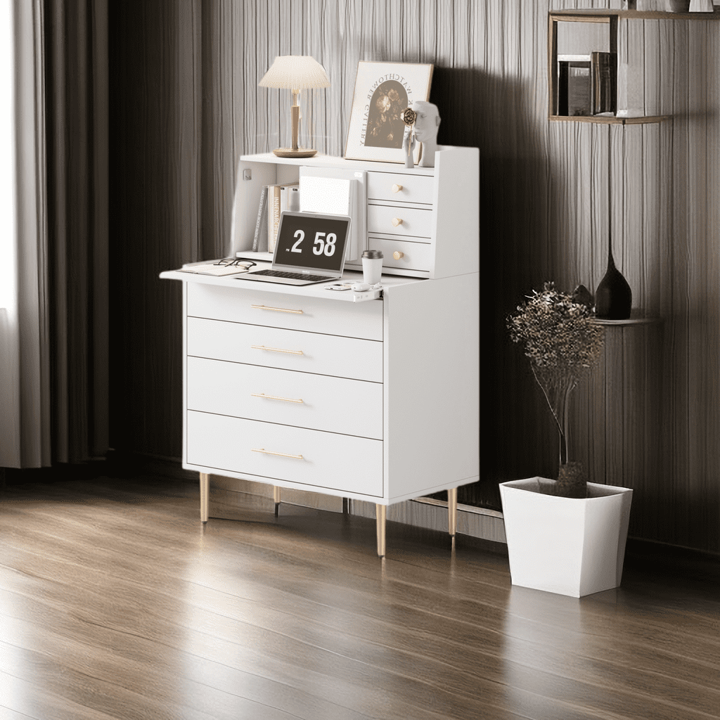 Vanity Makeup Table with Mirror and Retractable Table, Storage Dresser ...
