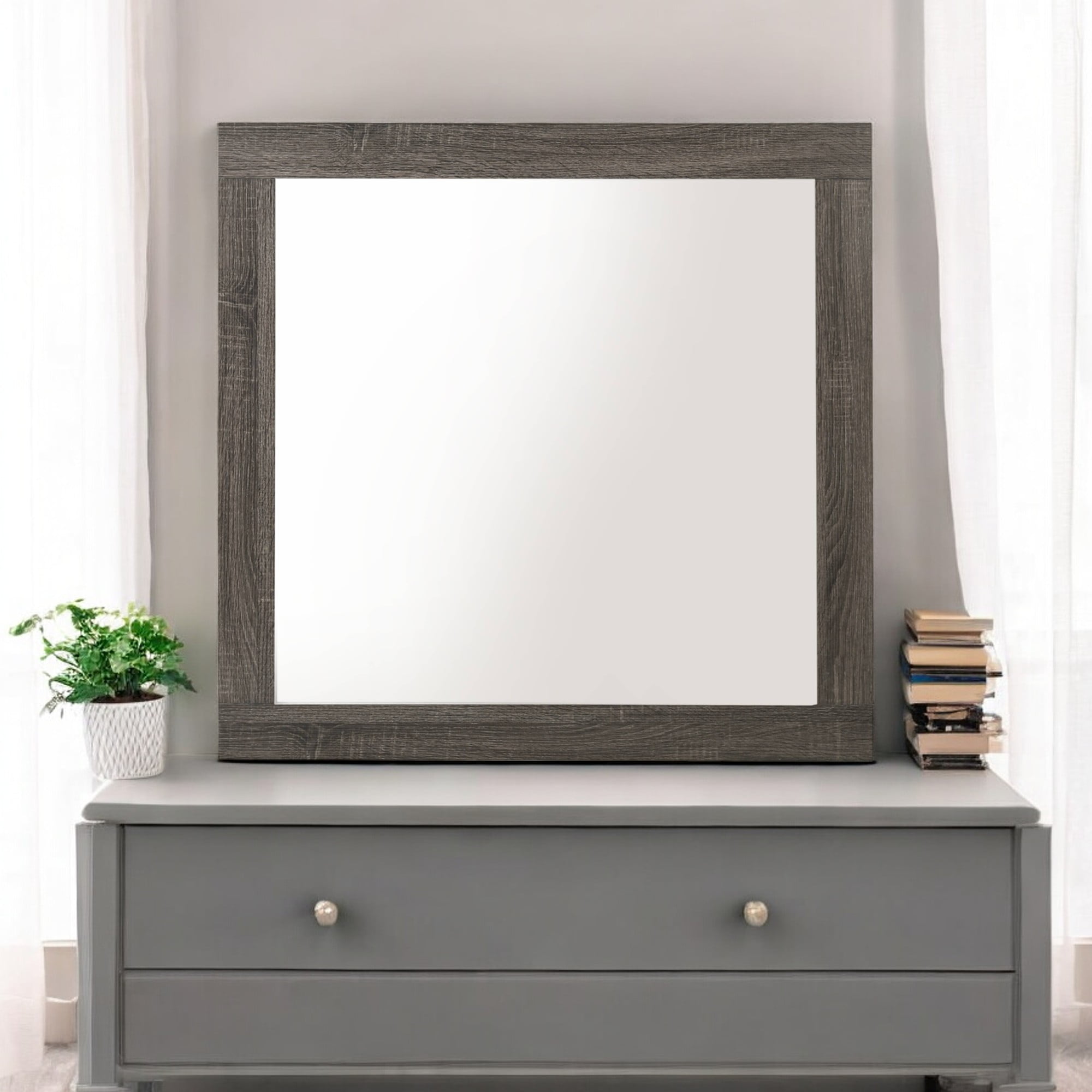Vanity Mirror, Avantika Rustic Gray Oak Finish Mirror, Dresser Mirror ...