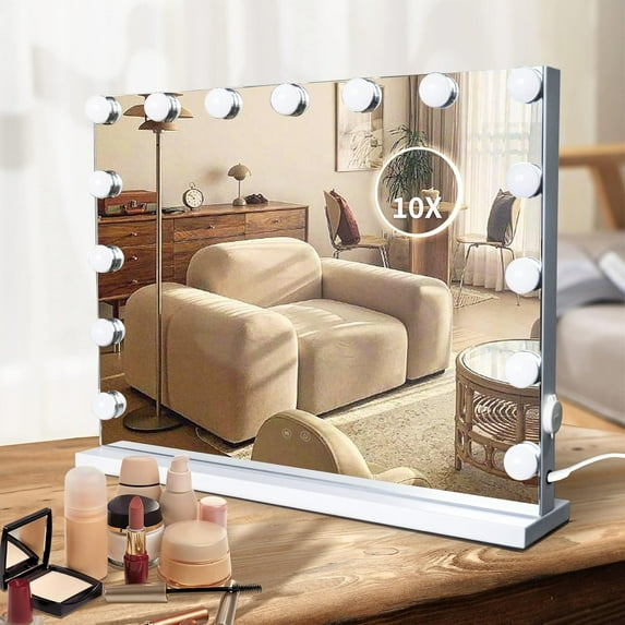 Vanity Mirror with Lights, 15 Dimmable LED Bulbs 3 Color Lighted Makeup ...