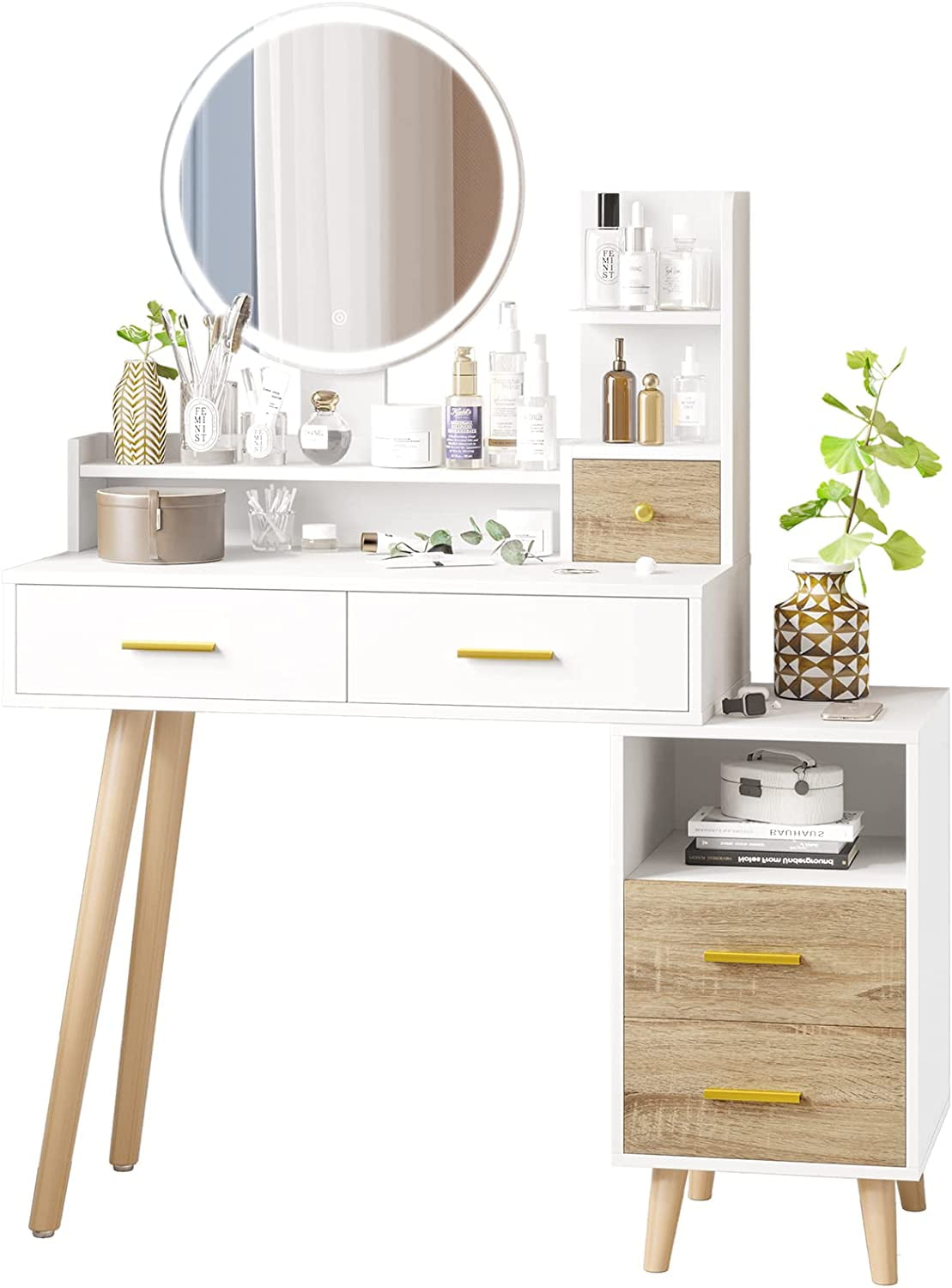 Vanity Mirror with Lights and Table Set, Makeup Vanity with 3 Color ...