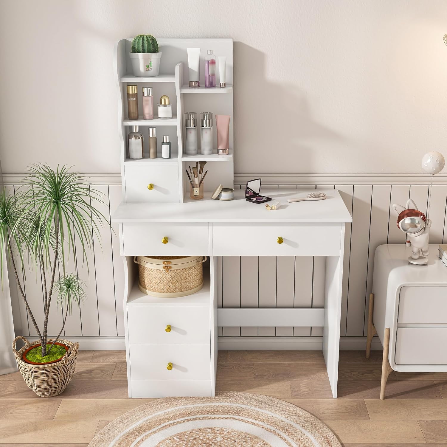 Vanity Mirror with Lights,Vanity Desk w/ 5-Drawer and 3-Color Mode ...