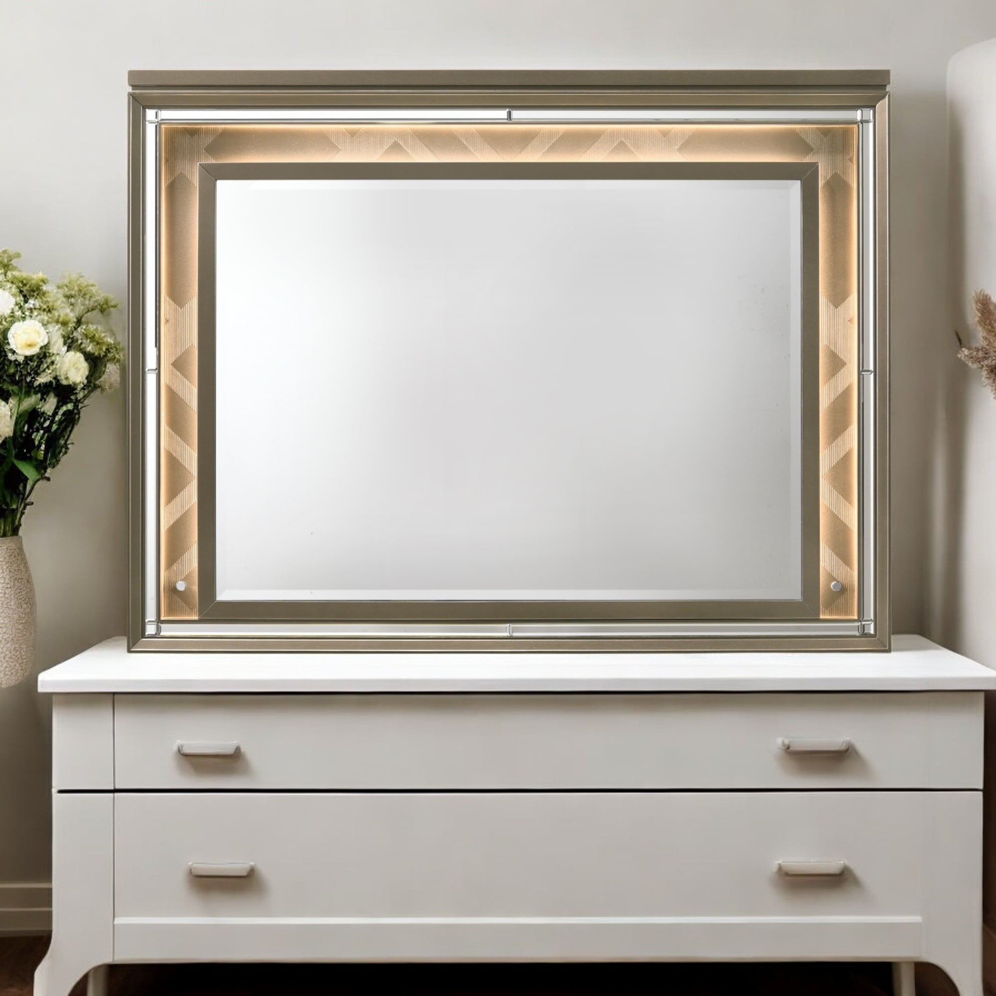 Vanity Mirror, Skylar Dark Champagne Finish Mirror W/Led, Dresser ...