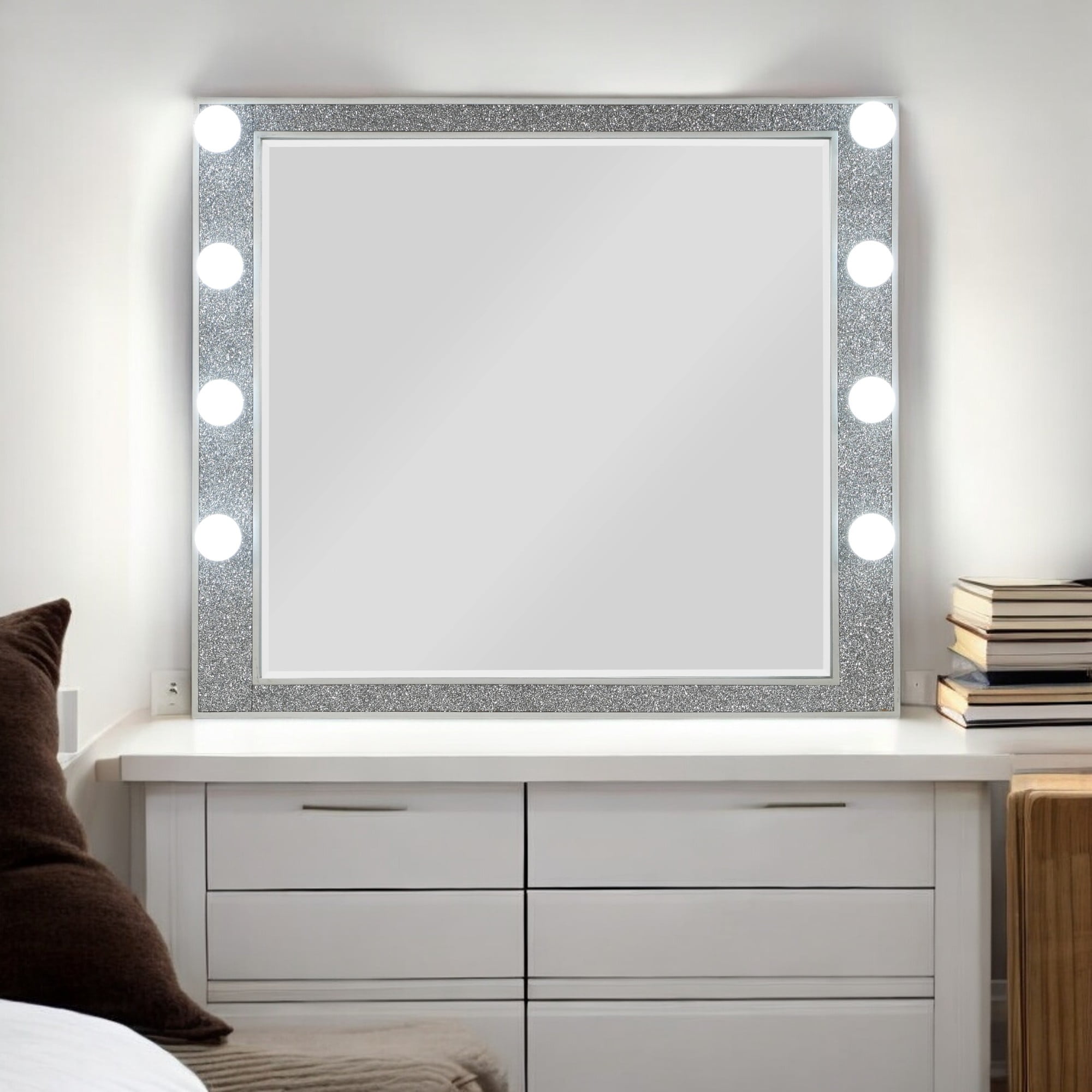 Vanity Mirror Sliverfluff Mirrored & Champagne Finish Mirror W/Light ...