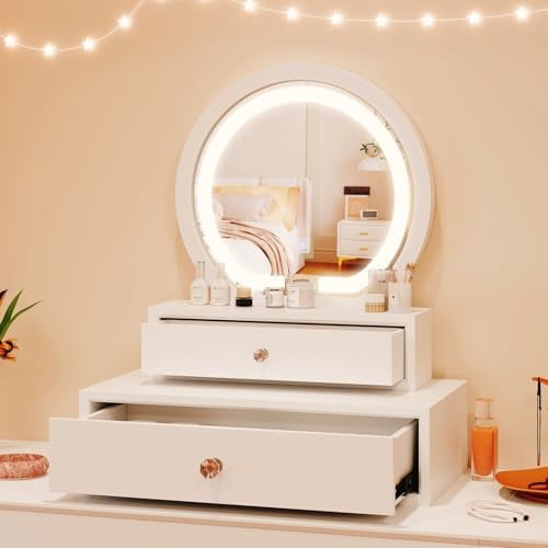 Vanity Mirror with Storage - White Table Top Vanity Mirror with Lights ...