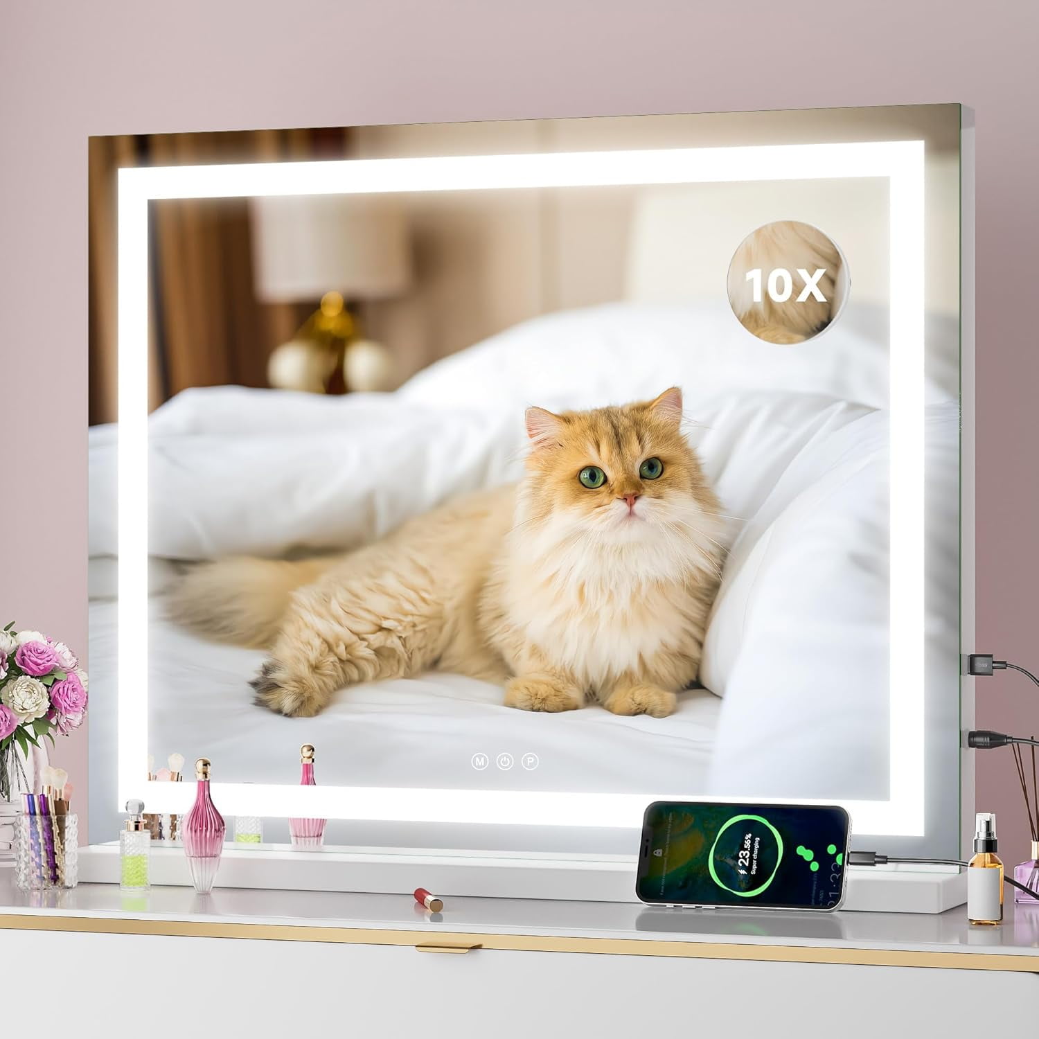 Vanity Mirror with Lights, 23" x 18" Mirror with 10X Magnification ...