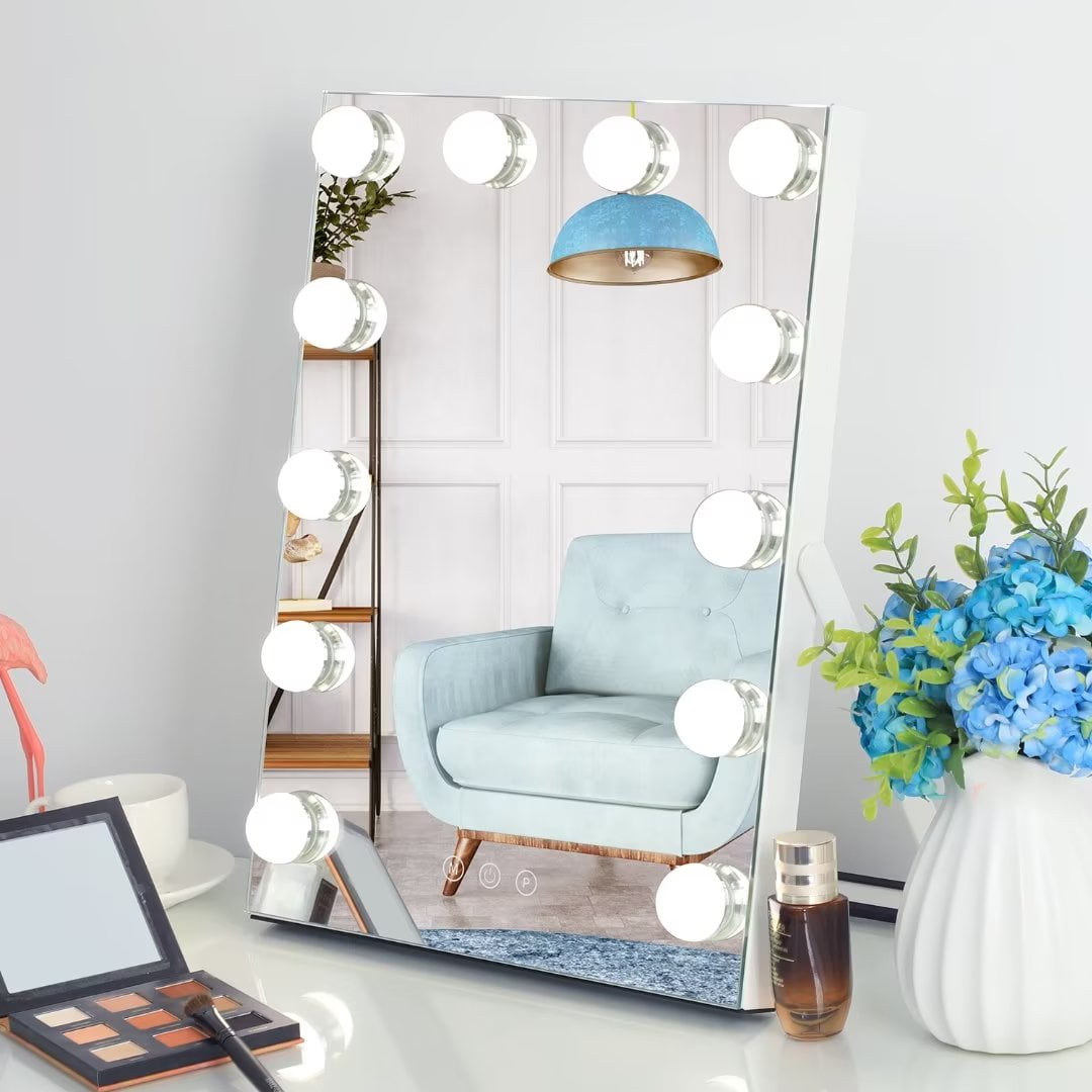 Vanity Mirror with Desk Lights, Aluminum Frame Tabletop Vanity Mirror ...