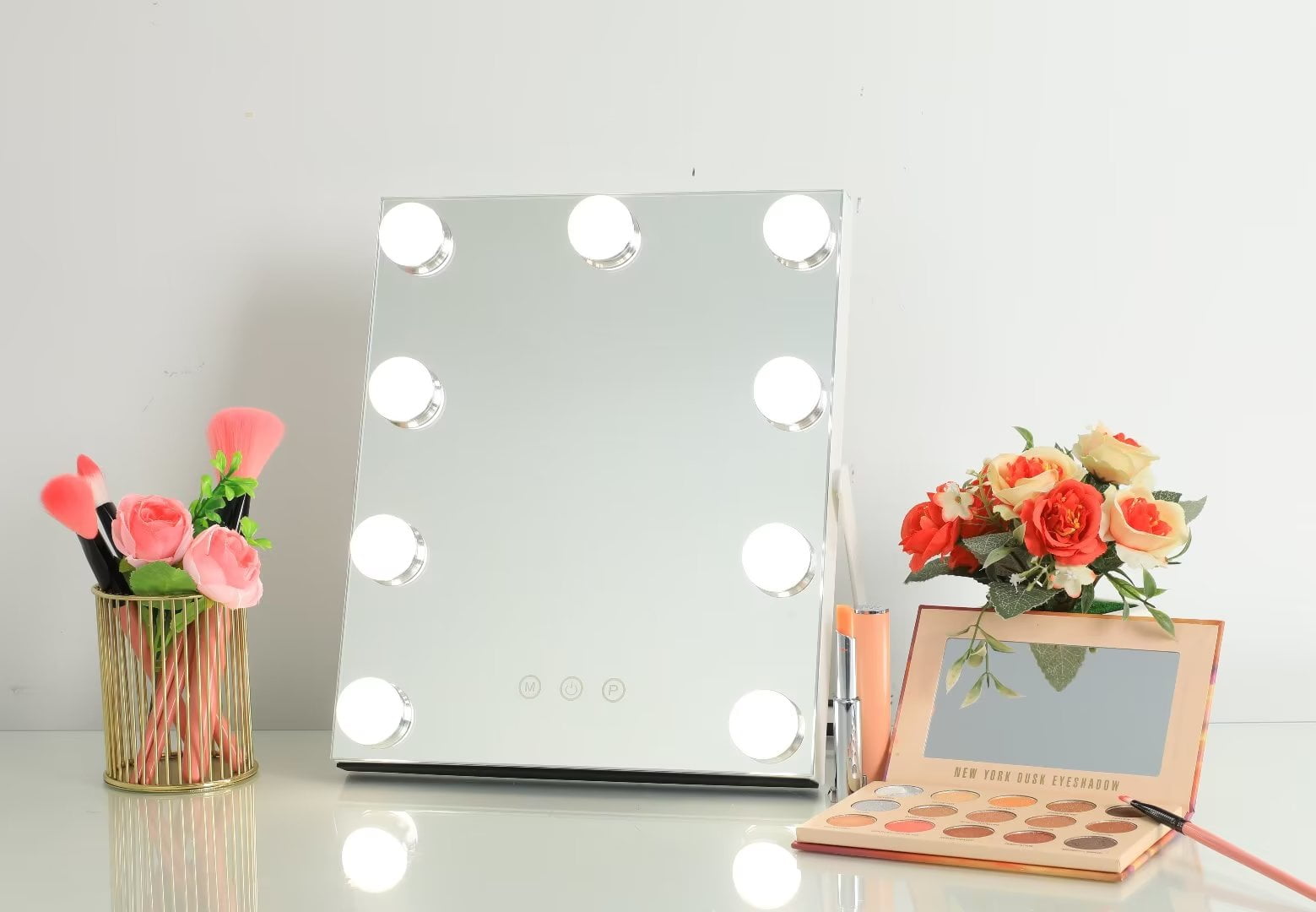 Aluminum Frame Tabletop Vanity Mirror with 9 Bulbs - Walmart.com