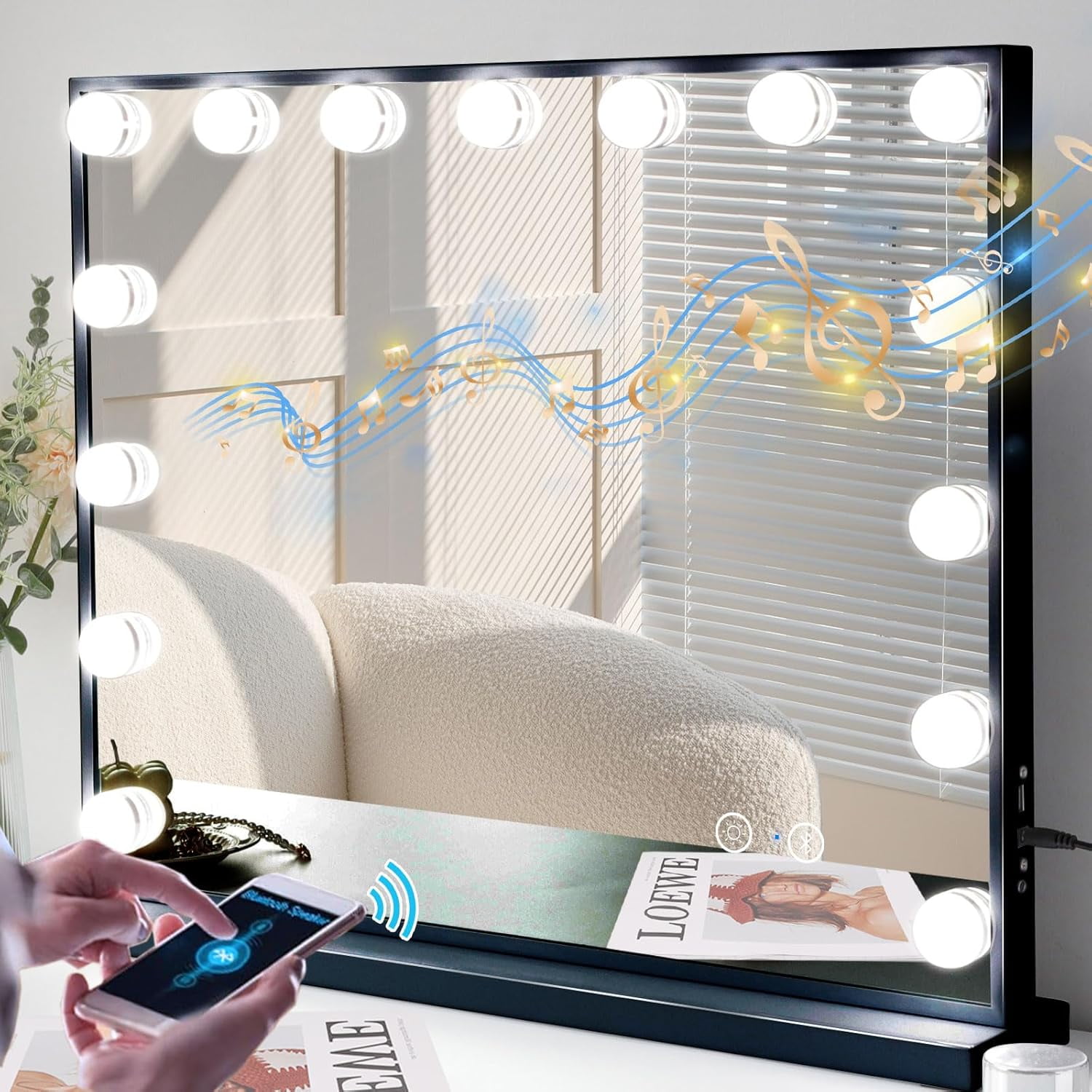 Vanity Mirror with Lights and Speaker Hollywood Speaker Support Answer Call Touch Screen 3 Color ...