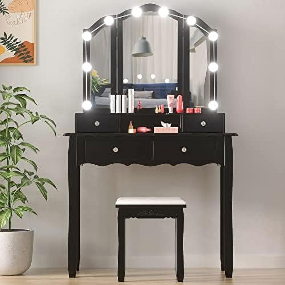 Vanity Set with Lighted Mirror Vanity w/10 LED Dimmable Bulbs Dressing ...