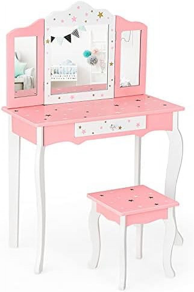Vanity Set with Mirror 2 in 1 Princess Dressing Table w/Detachable Top ...